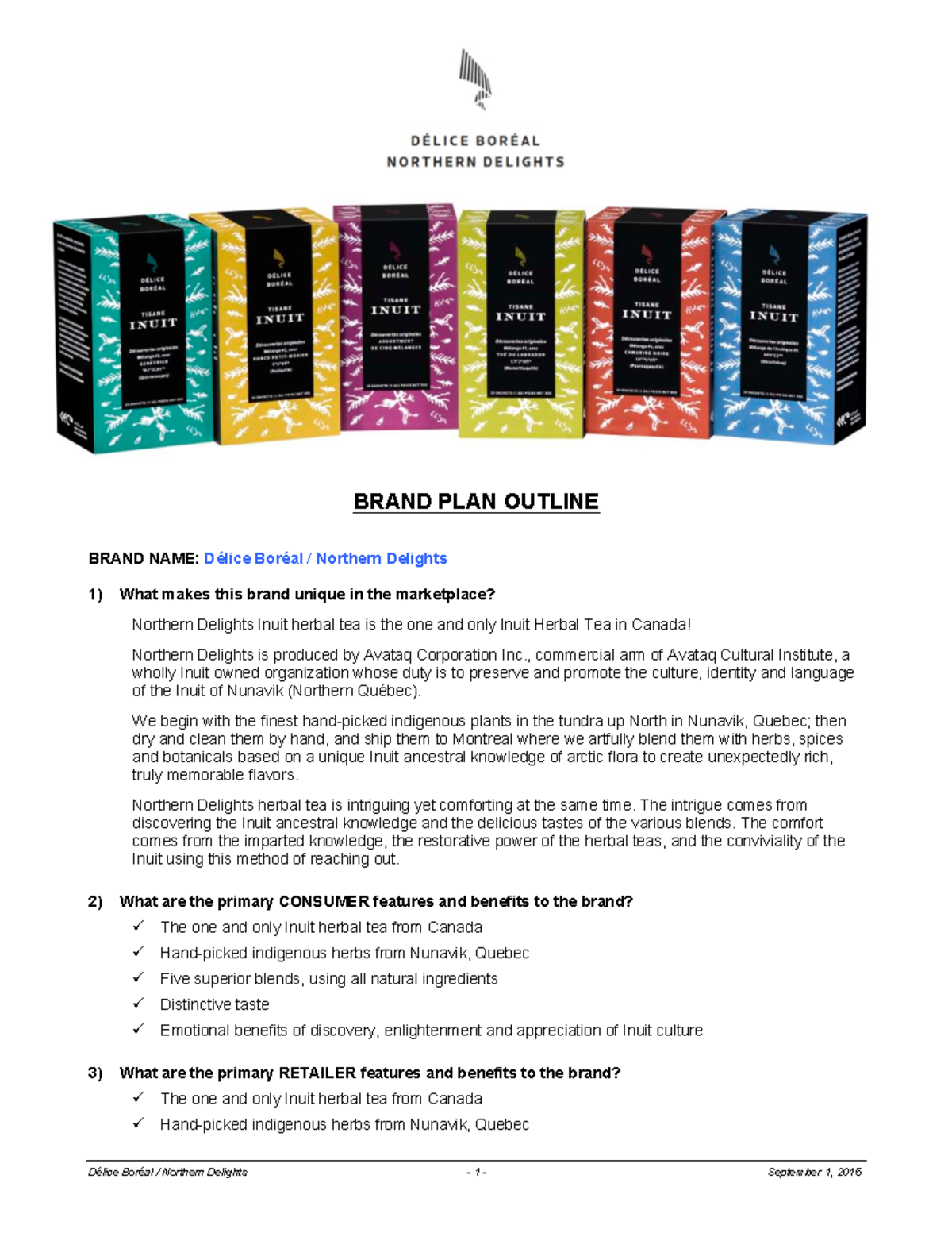 Brand Plan Outline Example - BRAND PLAN OUTLINE BRAND NAME: Délice ...