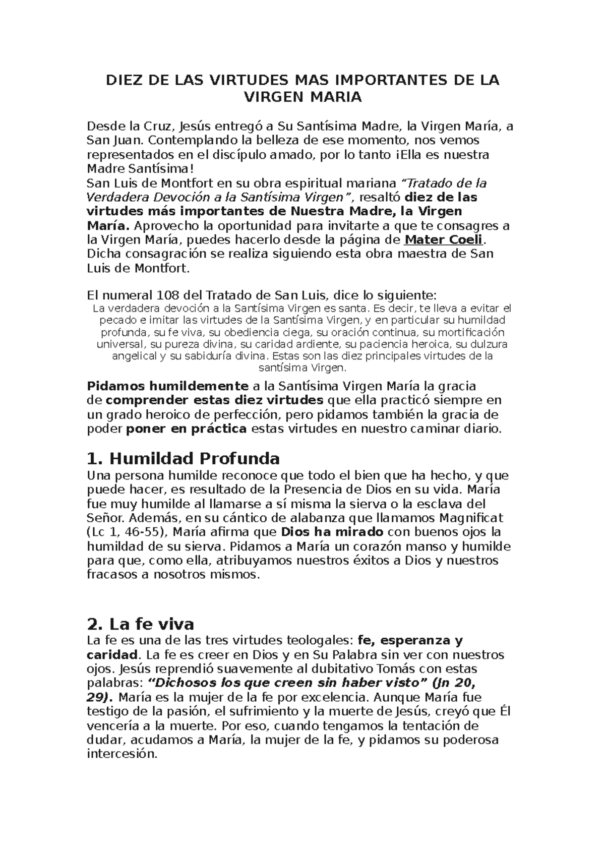 DIEZ DE LAS Virtudes MAS Importantes DE LA Virgen Maria - DIEZ DE LAS ...