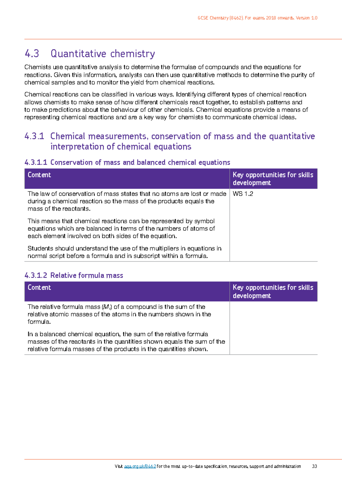 SPEC - Quantitative - GCSE Chemistry (8462). For exams 2018 onwards ...