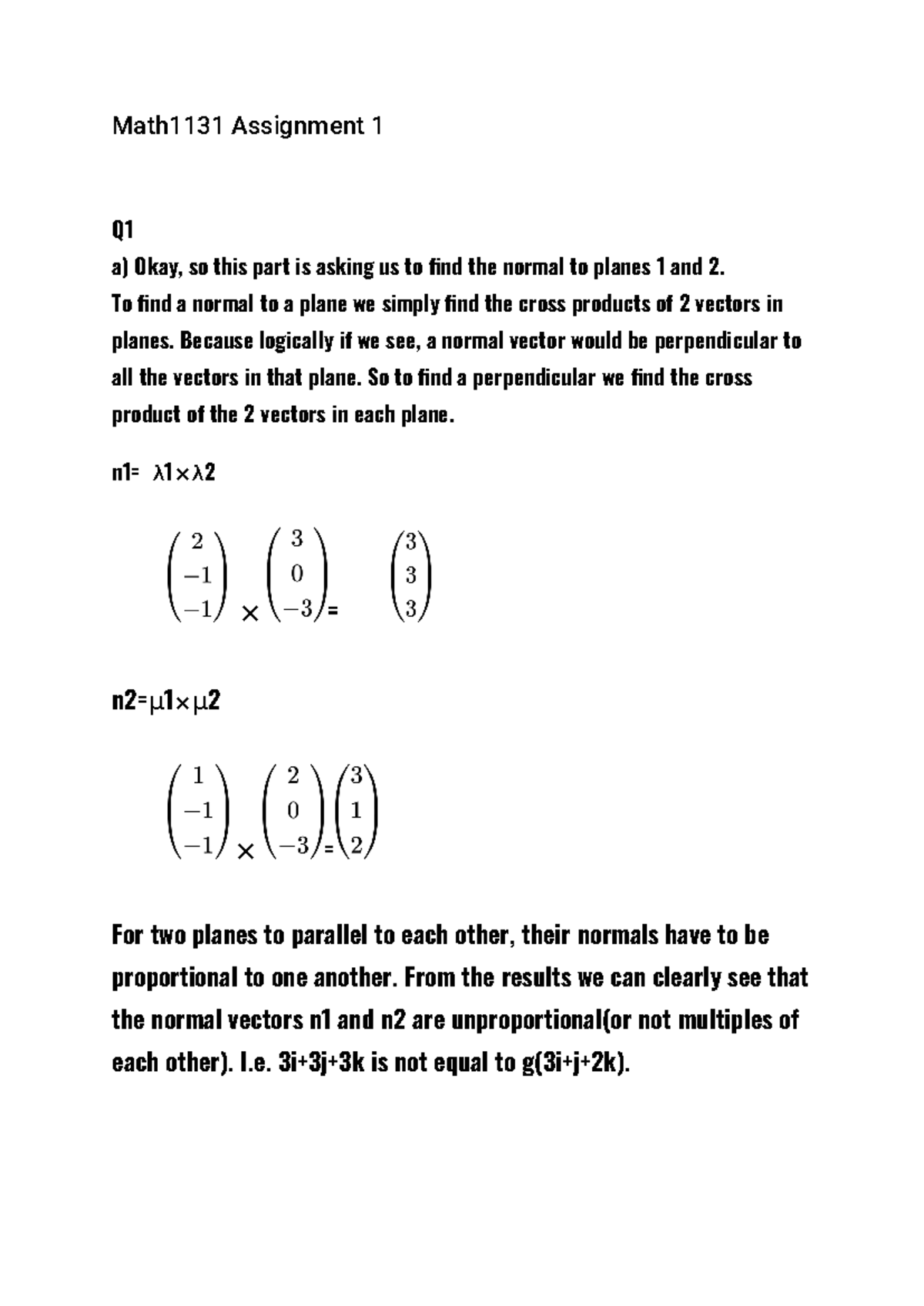 Maths 1131 assignment - Math1131 Assignment 1 Q a) Okay, so this part is asking us to find the ...