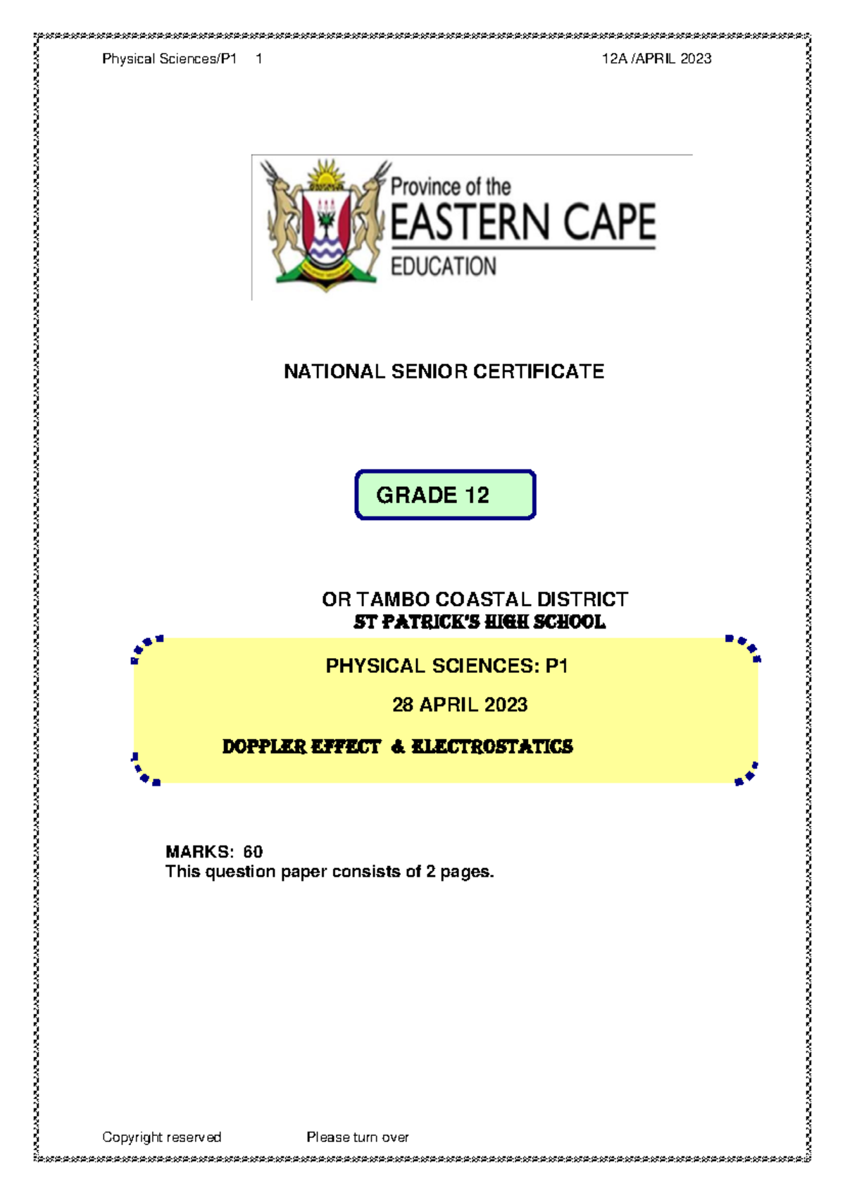 Doppler - NATIONAL SENIOR CERTIFICATE GRADE 12 OR TAMBO COASTAL ...