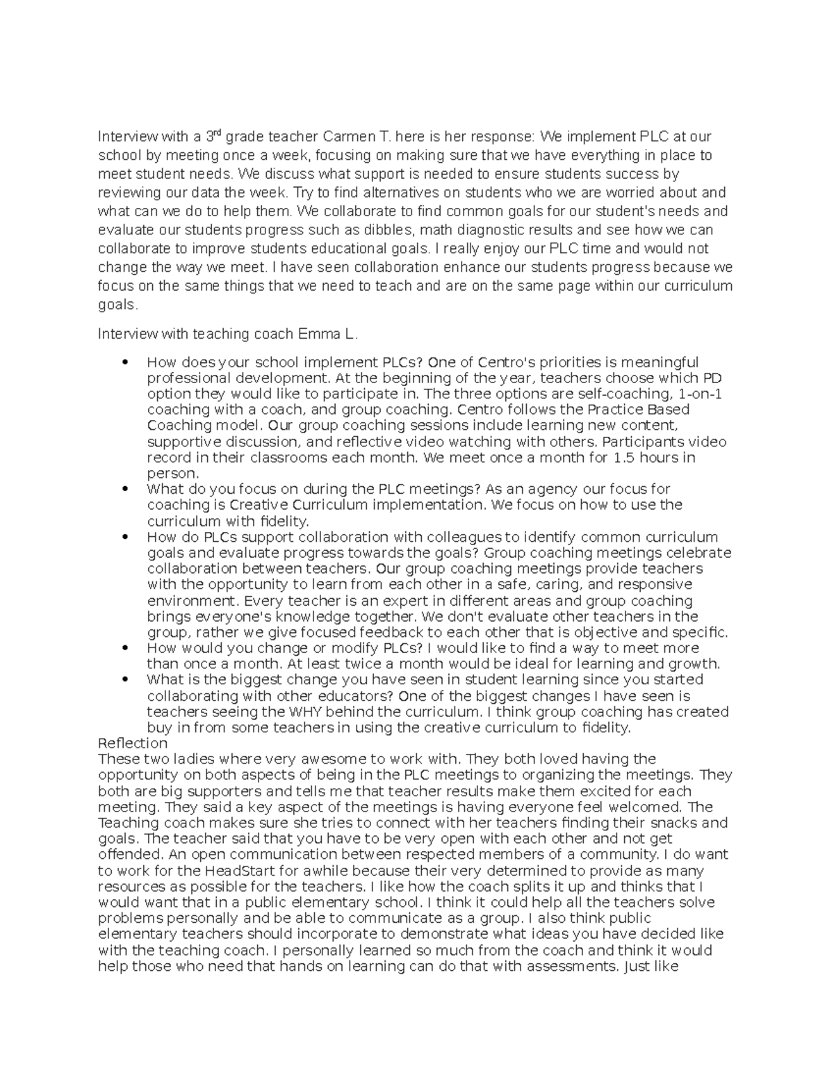 Interview with a 3rd grade teacher Carmen T - ECE-120 - GCU - Studocu