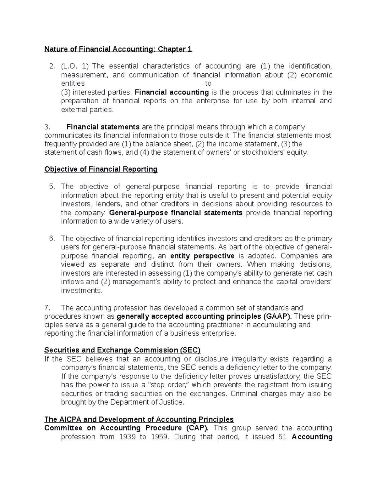 Chapter 1 Summary - Lecture notes 1 - Nature of Financial Accounting ...