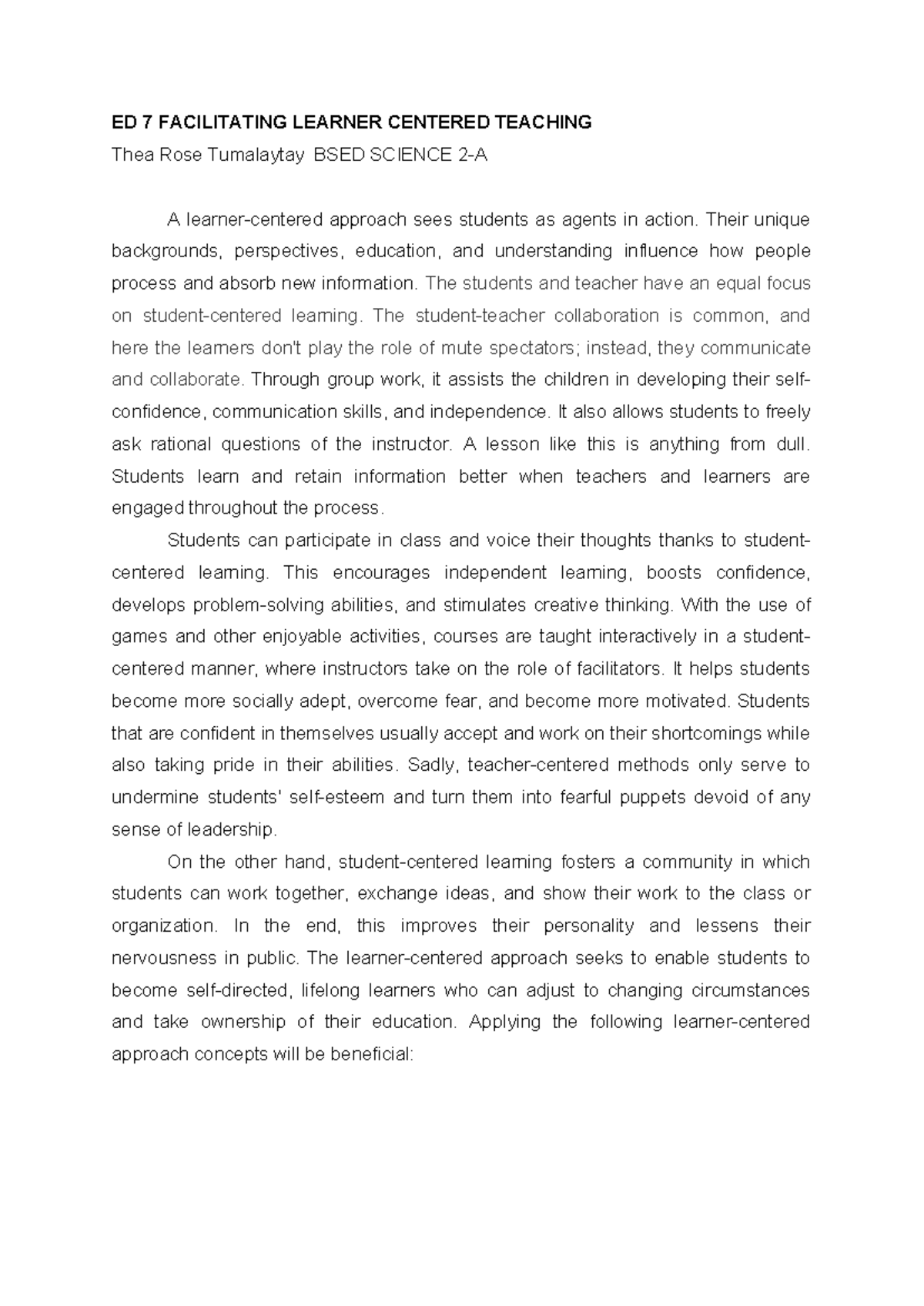 ED 7 Facilitating Learner Centered Teaching - ED 7 FACILITATING LEARNER ...