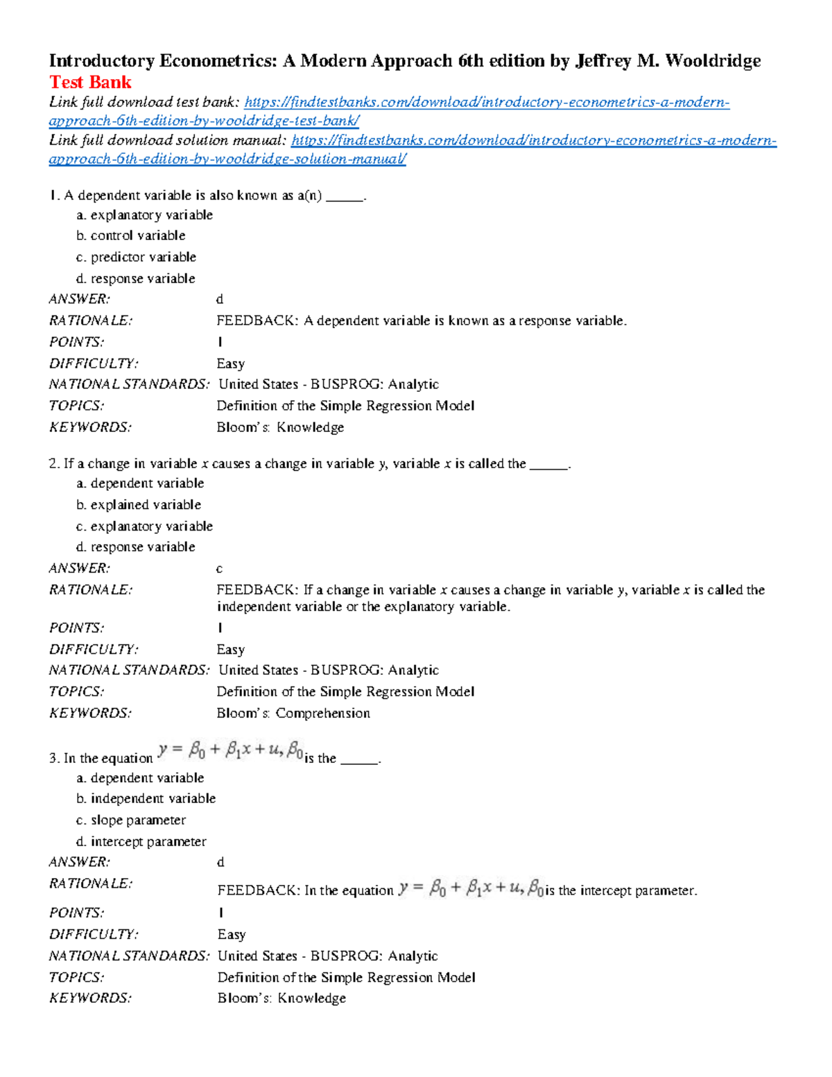 Wooldridge tests - Introductory Econometrics: A Modern Approach 6th ...