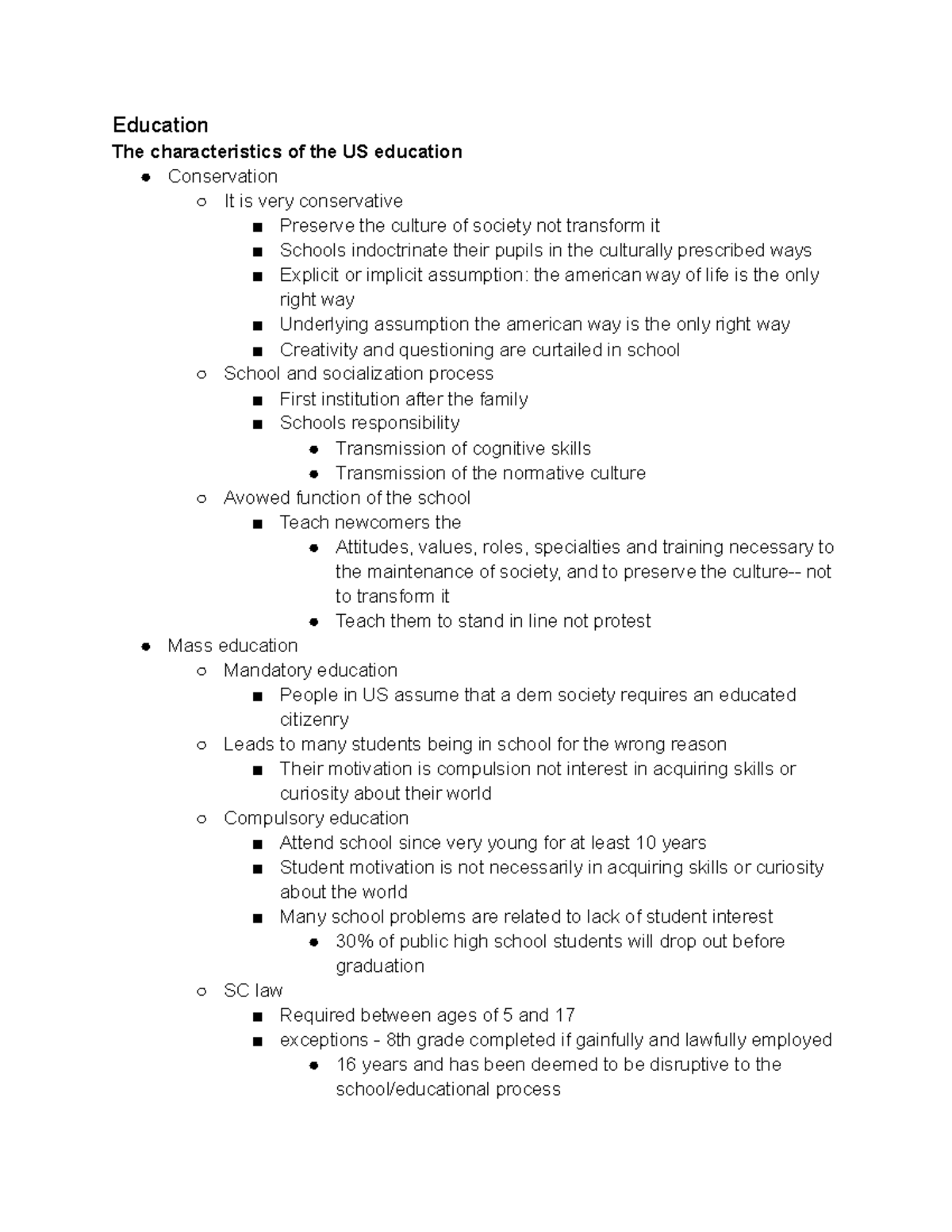 Chapter 9 Notes Socy 101 - Education The characteristics of the US ...