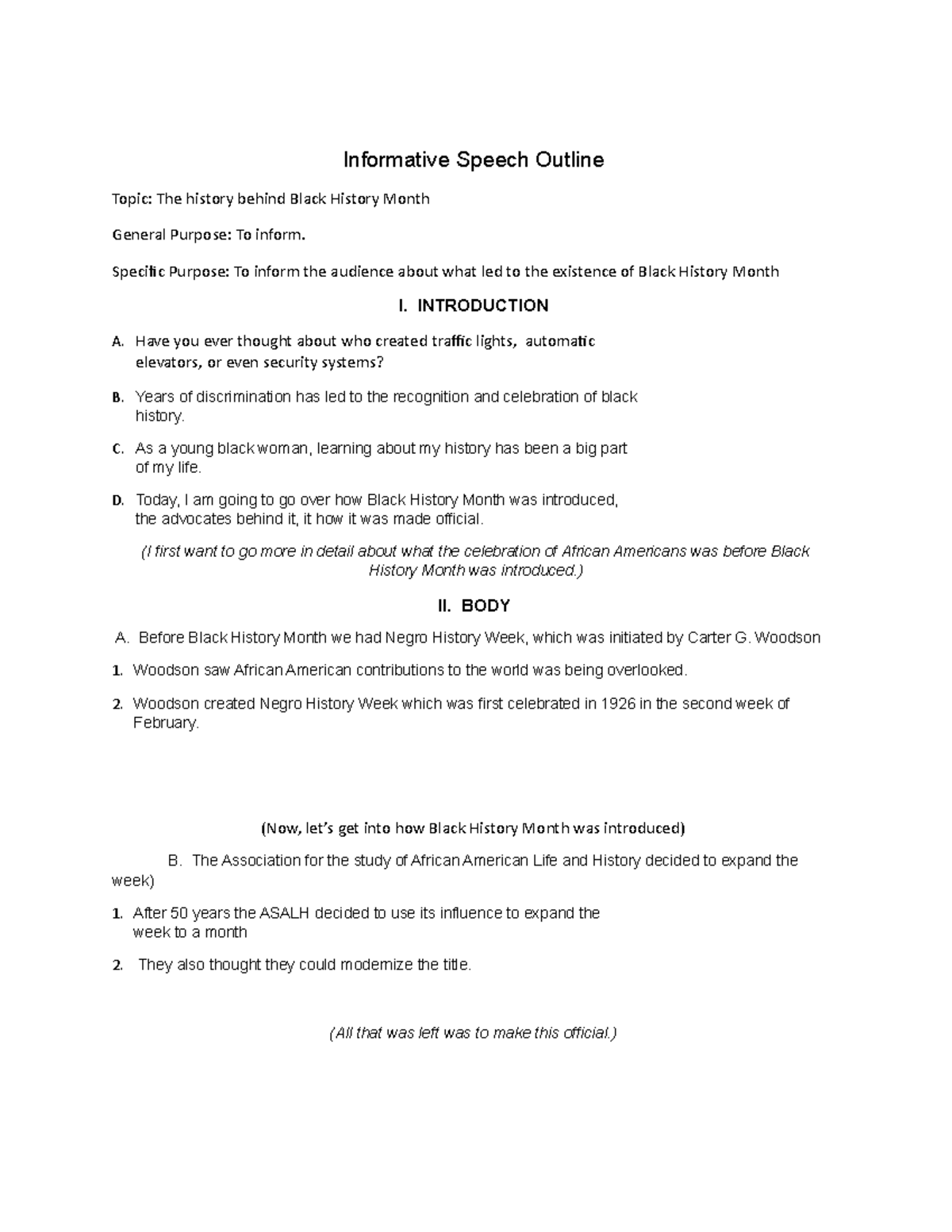 Informative Speech outline - Informative Speech Outline Topic: The ...