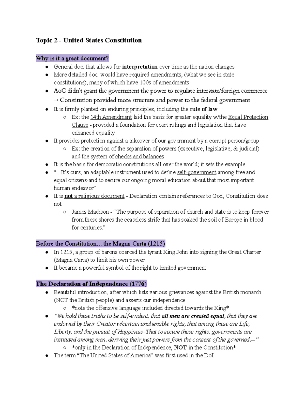 Unit 1 (topic 2) - United States Constitution - Topic 2 - United States ...
