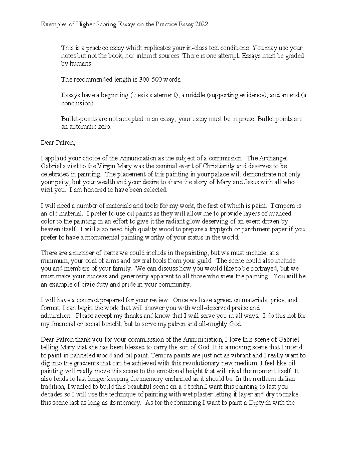 Examples of Higher Scoring Essays - You may use your notes but not the ...