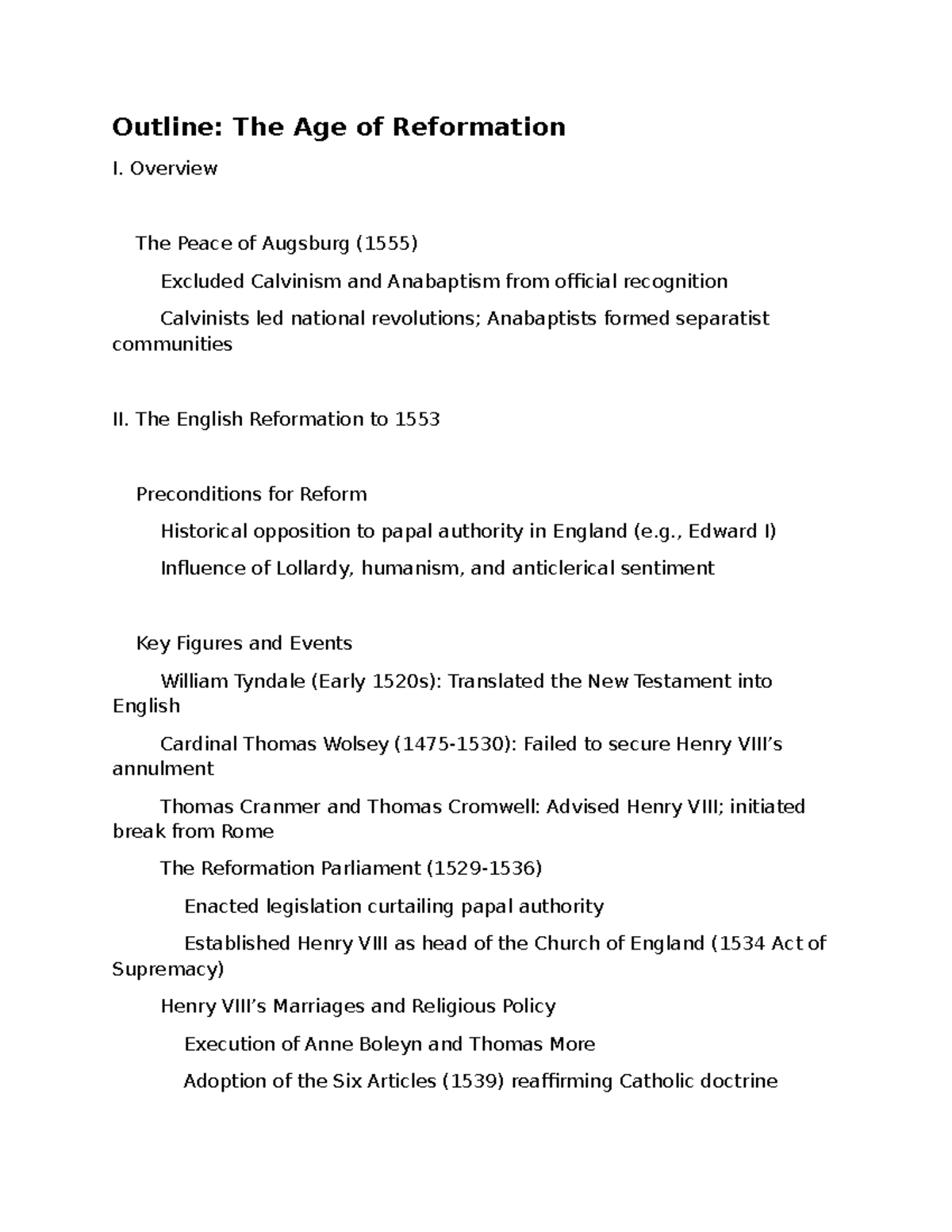 AP EURO Outline 3 - wawadwdasd - Outline: The Age of Reformation I ...