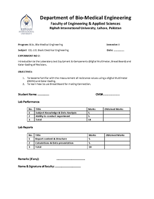 Lab 3 - BEE Lab 3 - Department of Bio-Medical Engineering Faculty of Engineering & Applied - Studocu