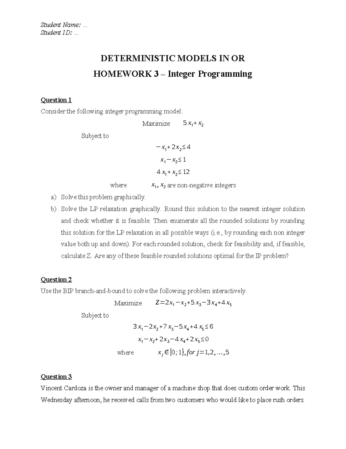 [OR1] HW3 - practice homework 1 - Student ID: ... DETERMINISTIC MODELS IN OR HOMEWORK 3 ...