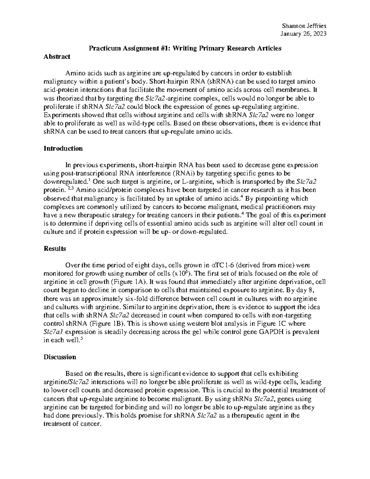 Practicum Assignment 1 - Shannon Jeffries January 26, 2023 Practicum Assignment #1: Writing ...