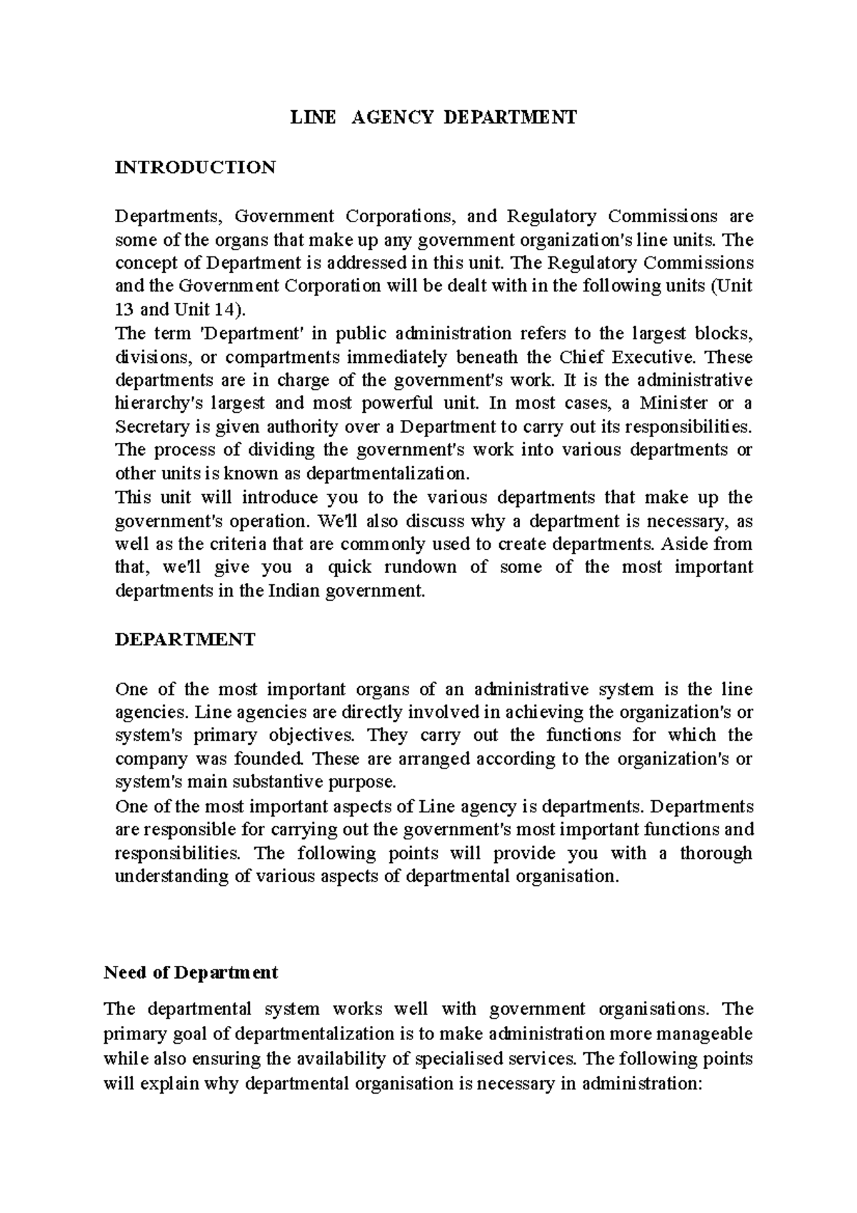 LINE Agency Department - LINE AGENCY DEPARTMENT INTRODUCTION ...