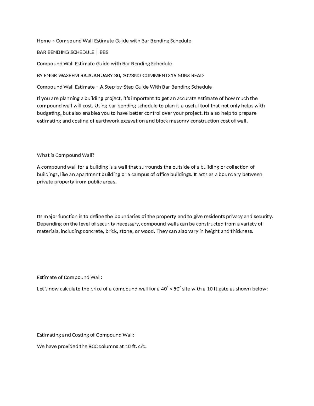 Civil knowledge 2 compound wall estimate - Home » Compound Wall ...
