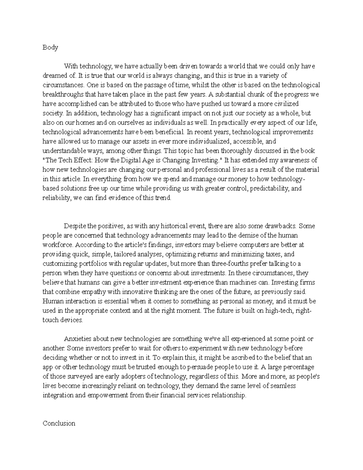 1 2 Case Study - Body With technology, we have actually been driven ...