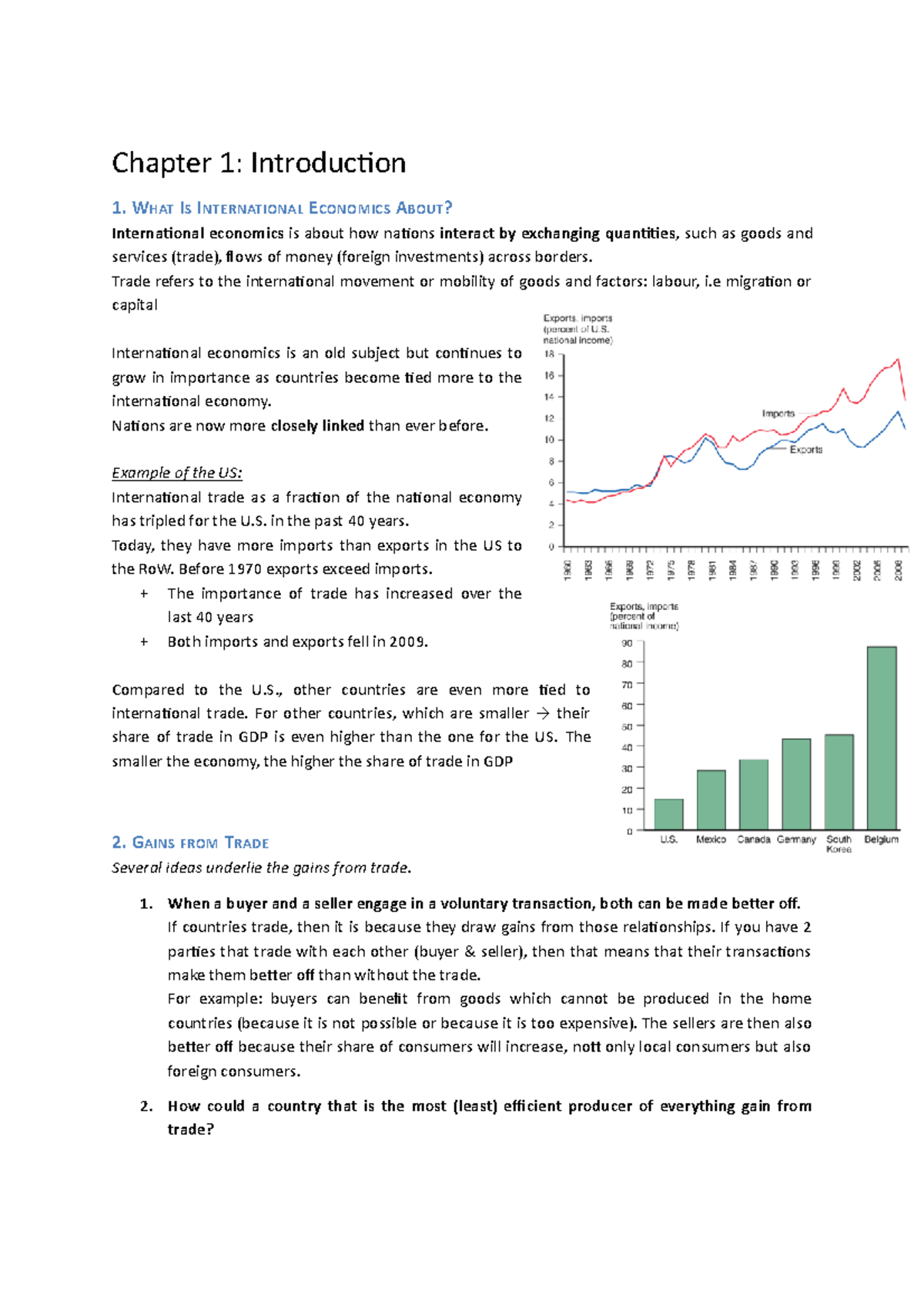 International Econ. Chapter 1 & 2 - Chapter 1: Introduction 1. WHAT IS ...