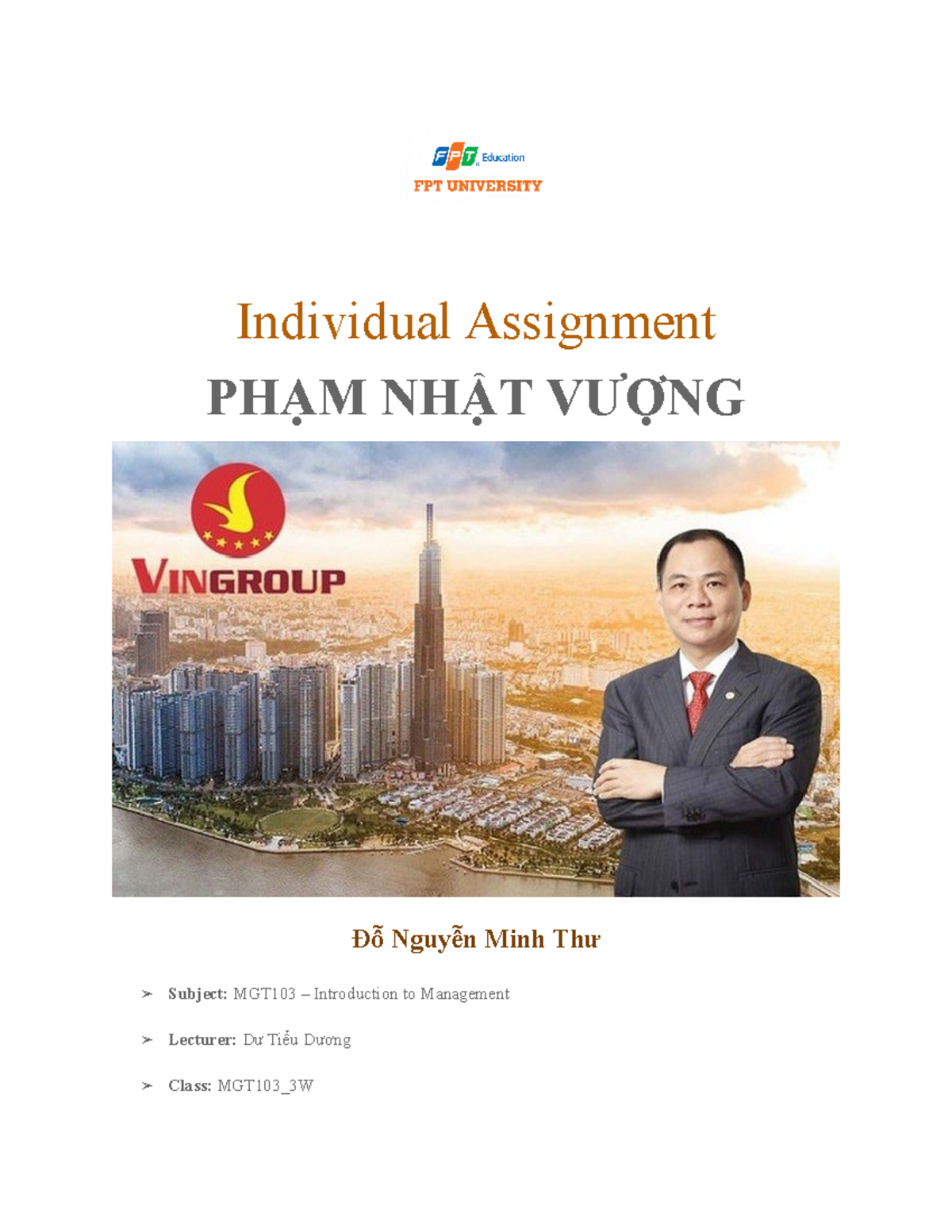 Individual Assignment - MGT103 - Individual Assignment PHẠM NHẬT VƯỢNG Đỗ Nguyễn Minh Thư ...
