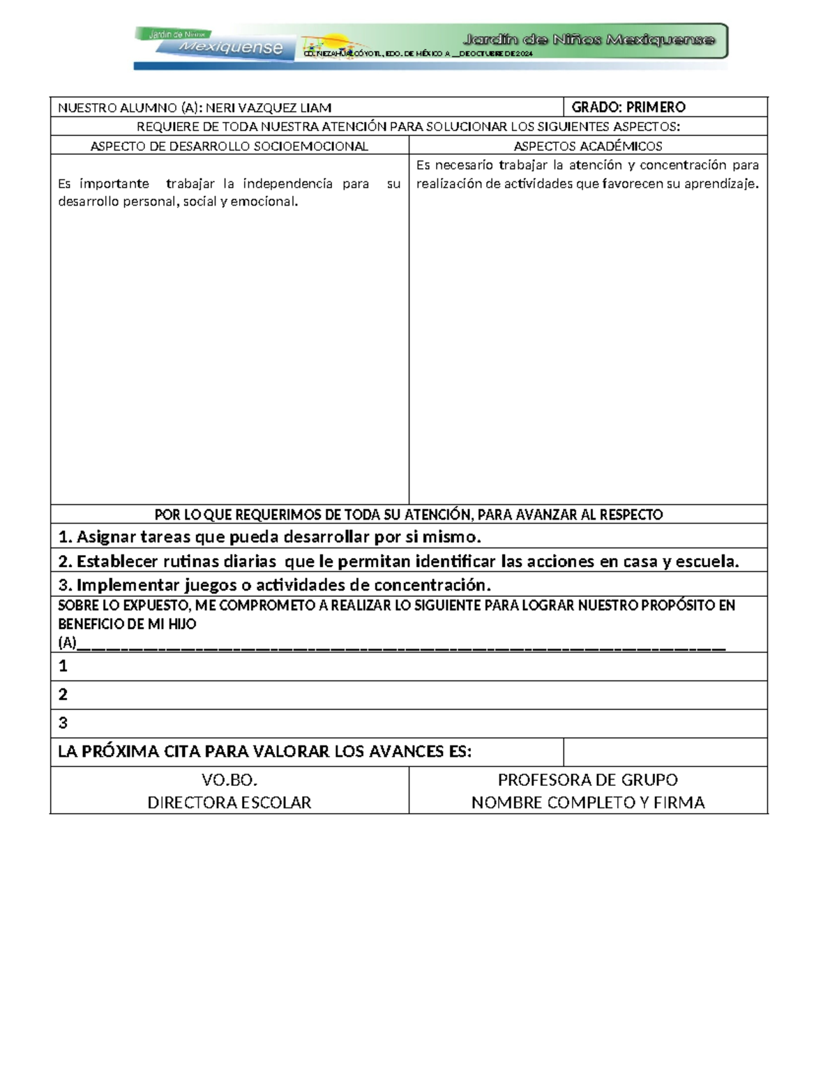 Informe Alumno NERI LIAM - CD. NEZAHUALCÓYOTL, EDO. DE MÉXICO A __DE ...