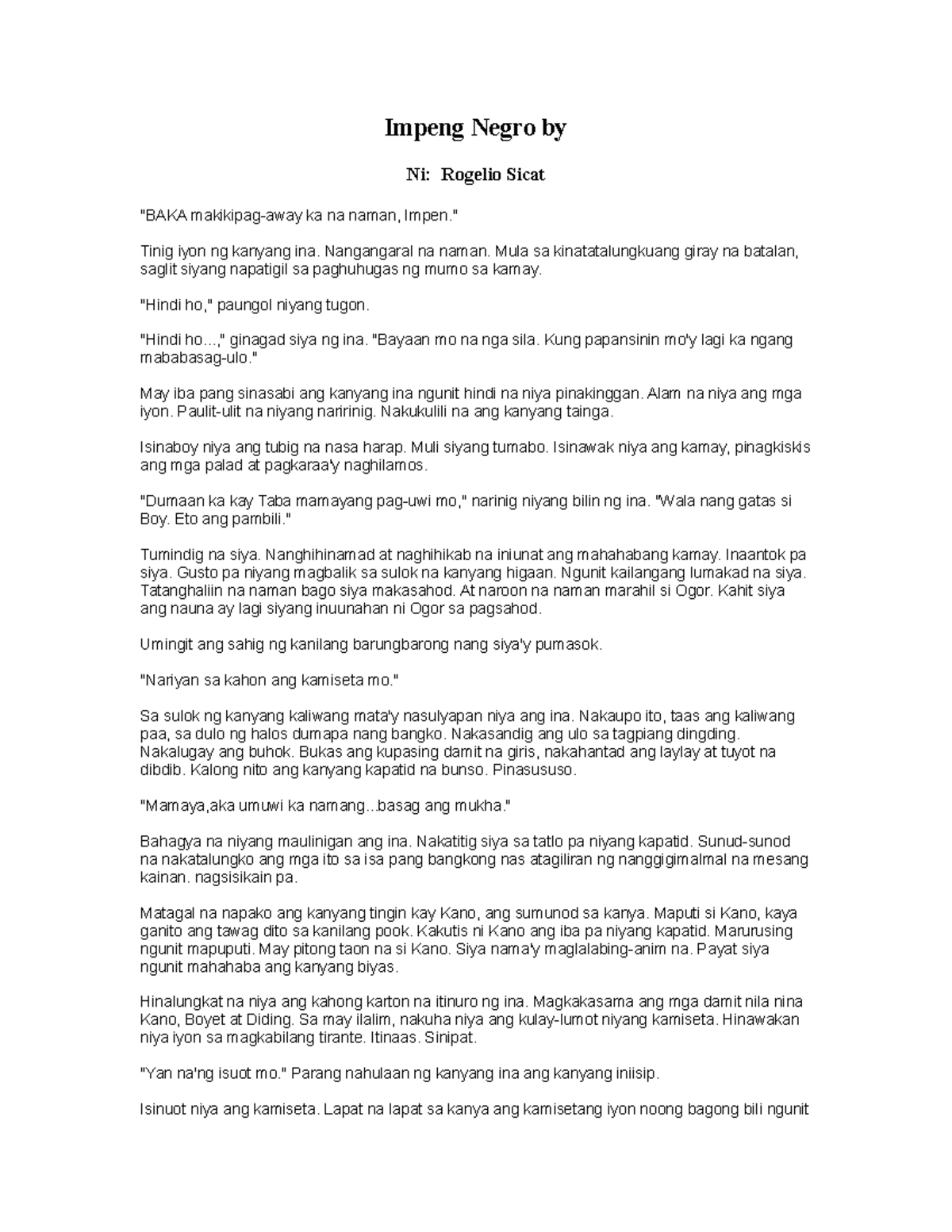 Impeng-negro compress - Impeng Negro by Ni: Rogelio Sicat "BAKA ...