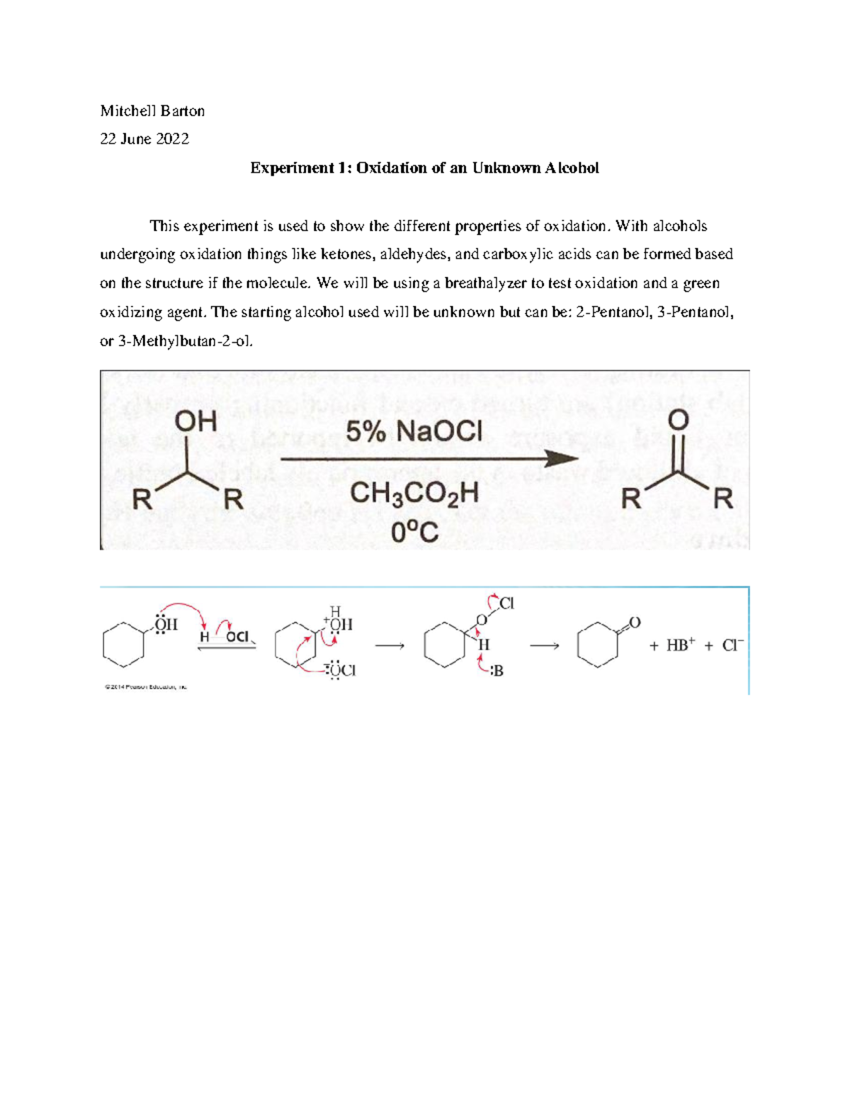 Lab 1 - Lab 1 - Mitchell Barton 22 June 2022 Experiment 1: Oxidation of ...