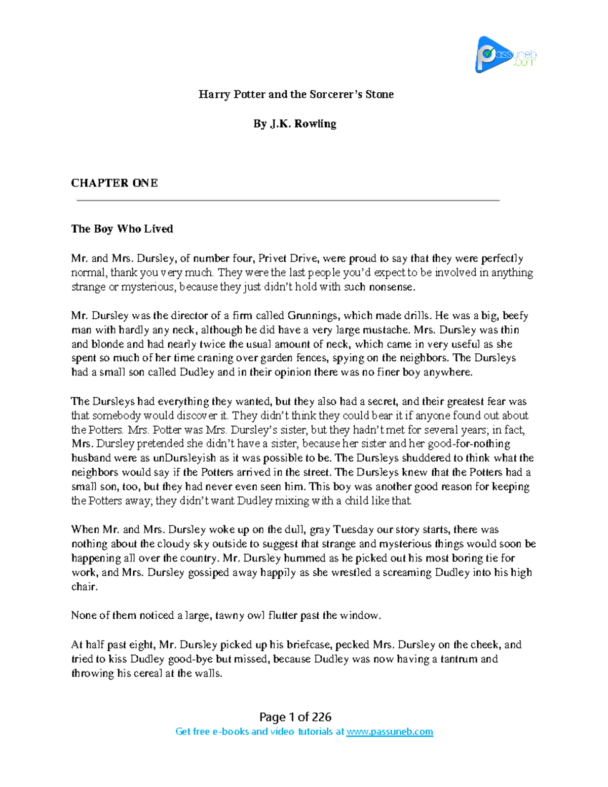 Harry Potter and The Sorcerer’s Stone - Page 1 of 226 Harry Potter and ...
