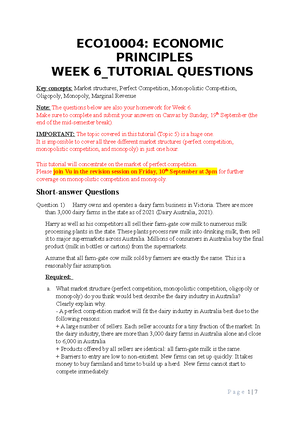 Week 2 Tutorial Questions ECO10004 - ECO10004:PRINCIPL E OF ECONOMICS ...