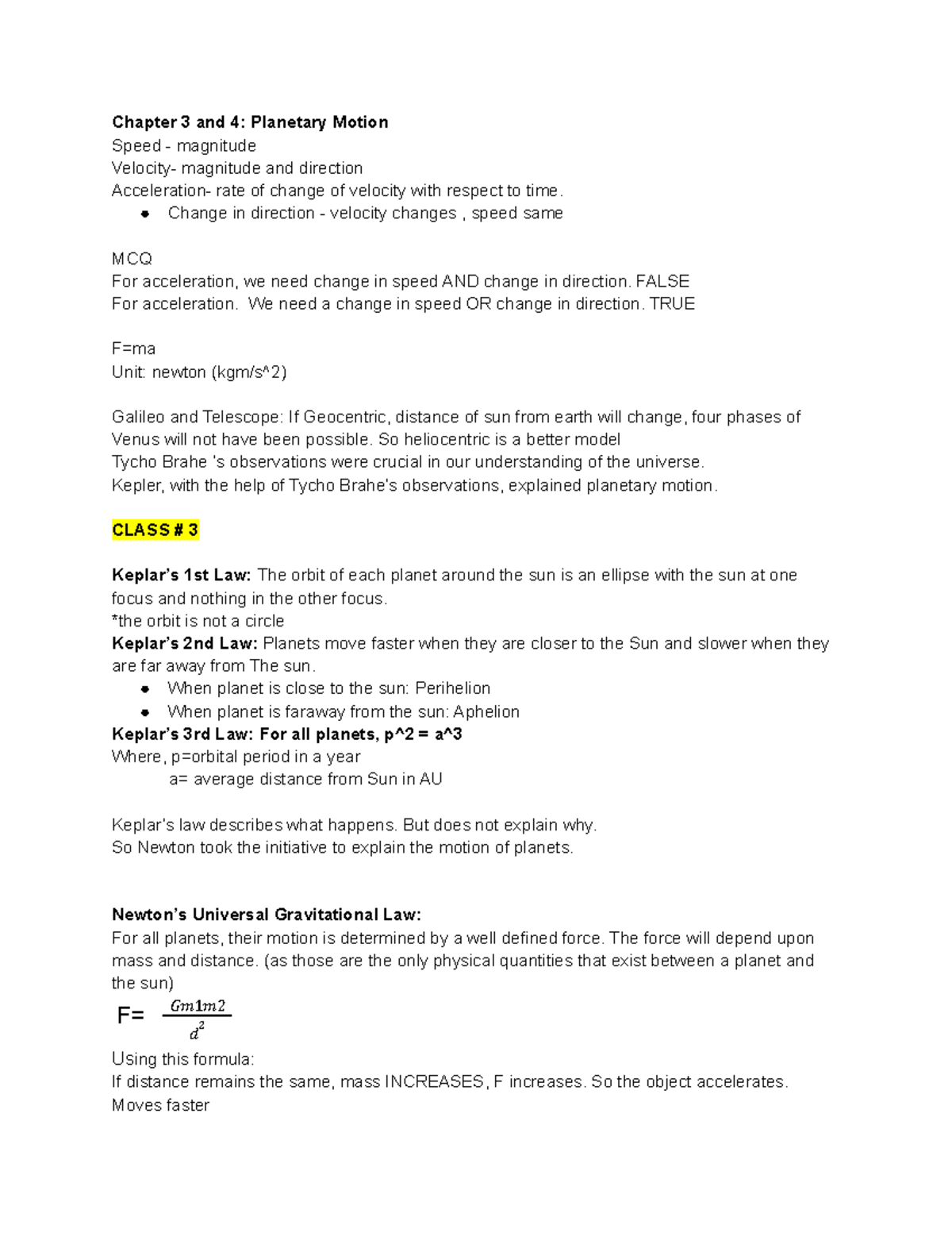 Chapter 3 and 4 Planetary Motion - Chapter 3 and 4: Planetary Motion ...