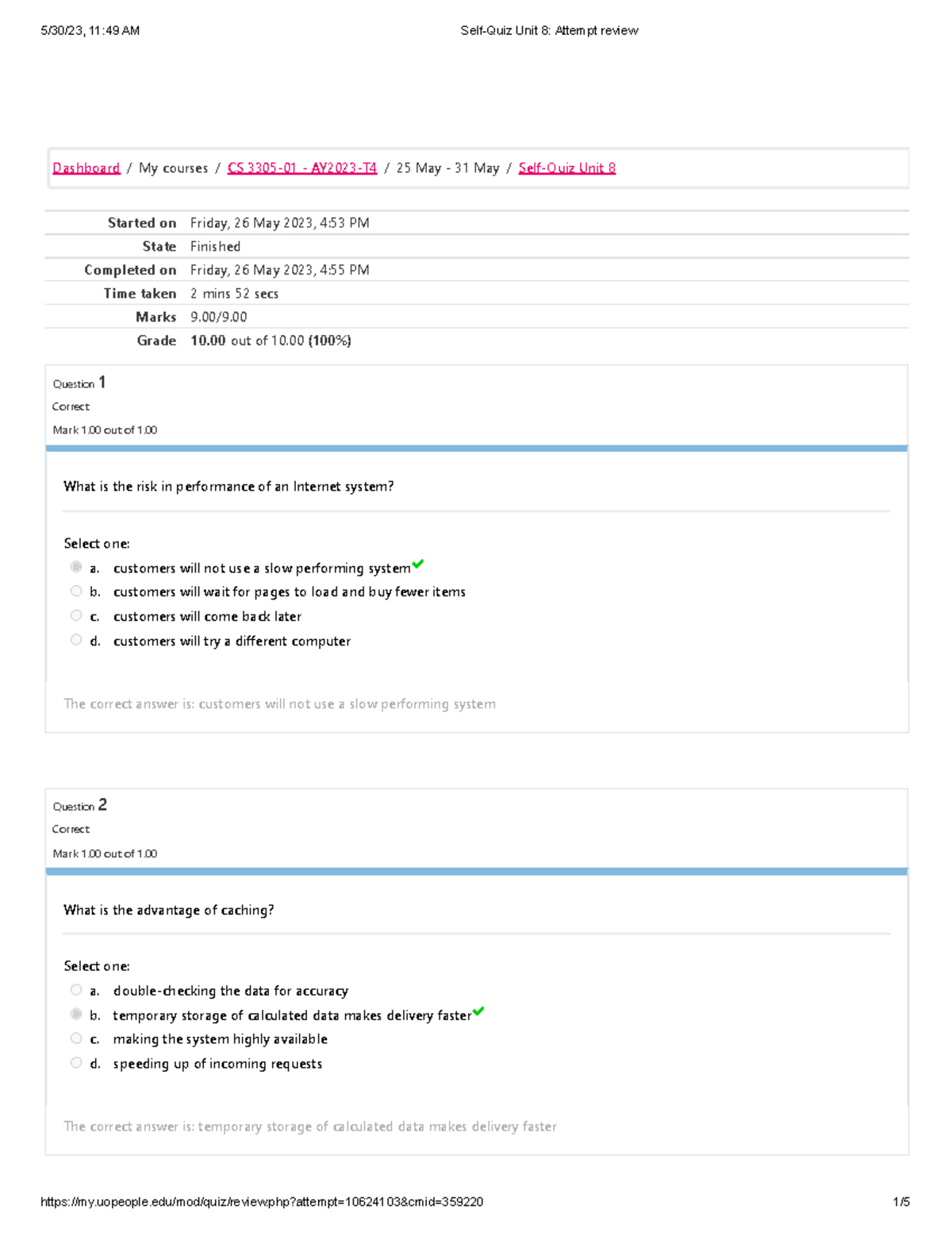 Self-Quiz Unit 8 Attempt review - Started on Friday, 26 May 2023, 4:53 PM State Finished ...