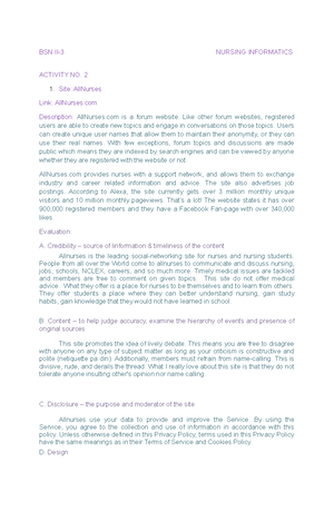 Nursing Informatics ACT 2 - BSN II-3 NURSING INFORMATICS ACTIVITY NO. 2 ...