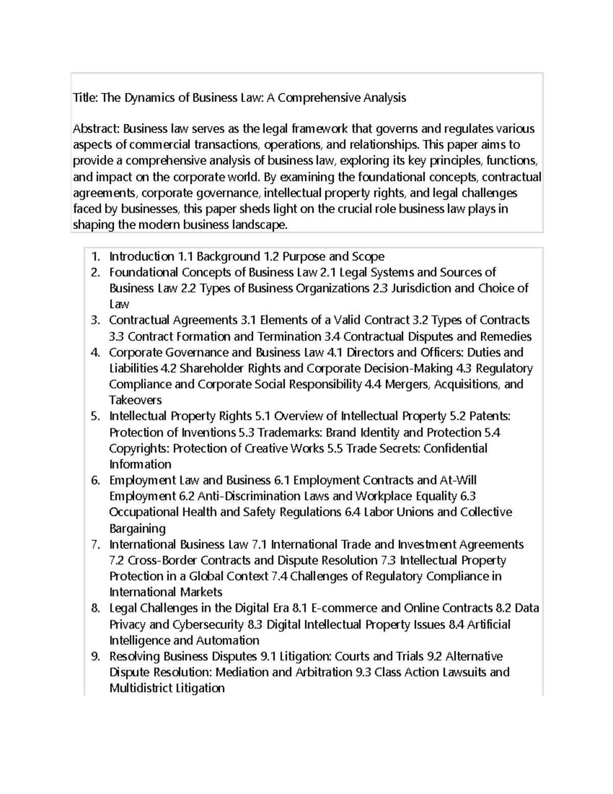 Timed unit 4 in class assignment - Title: The Dynamics of Business Law ...