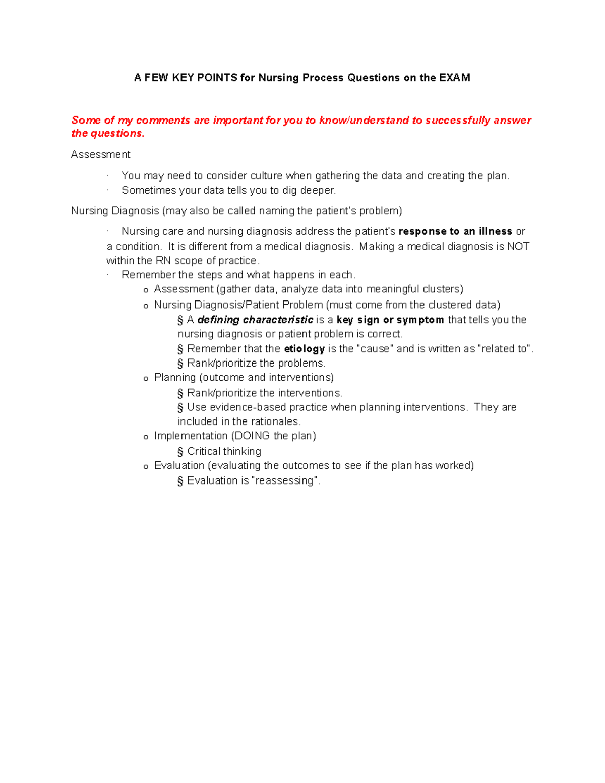 Key points for nursing process - A FEW KEY POINTS for Nursing Process ...