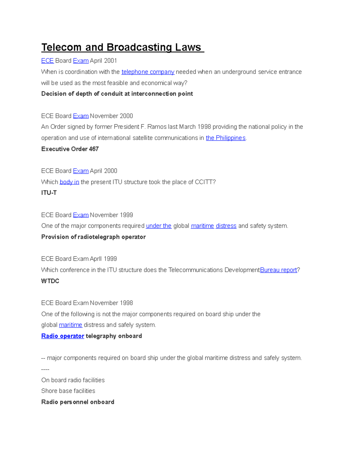 Telecom and Broadcasting Laws - Ramos last March 1998 providing the ...