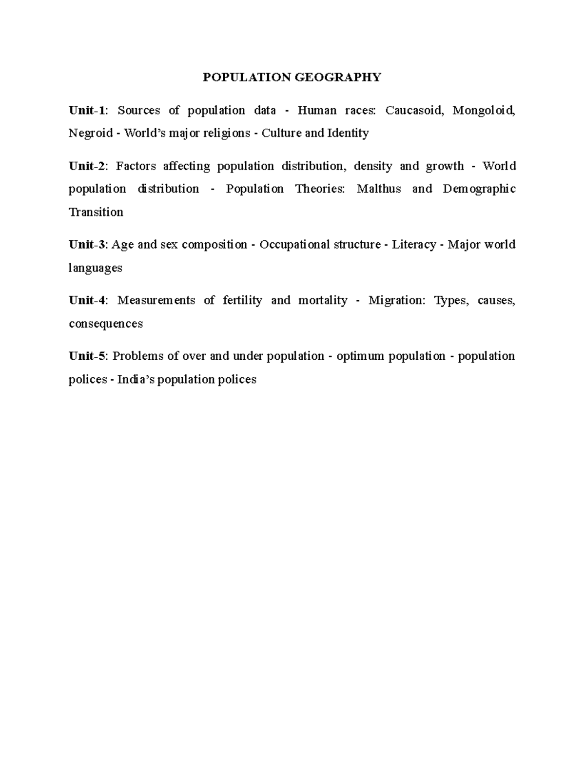 Population Geography - ... - POPULATION GEOGRAPHY Unit-1: Sources of ...