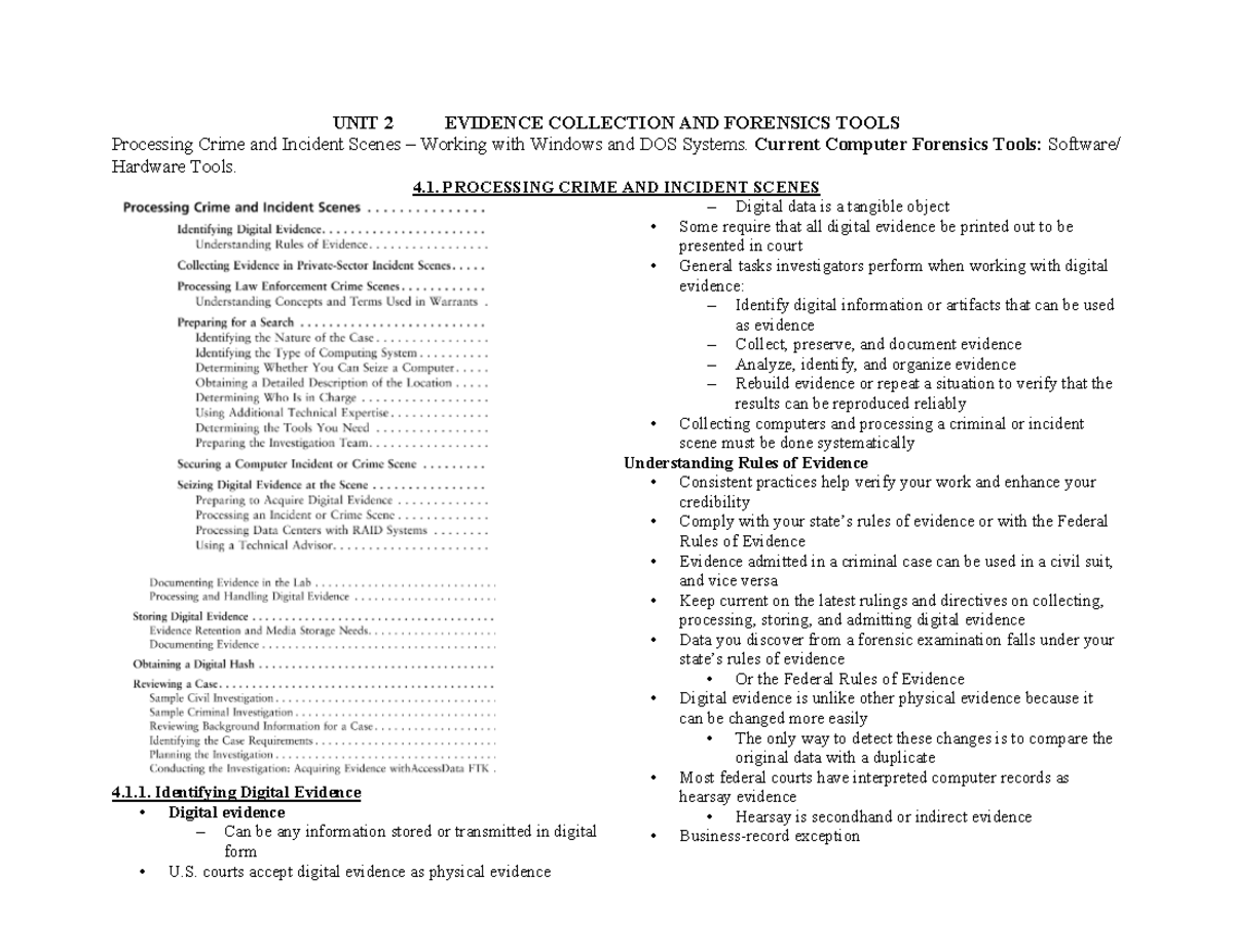 Cyber Forensics-unit 2 - UNIT 2 EVIDENCE COLLECTION AND FORENSICS TOOLS ...