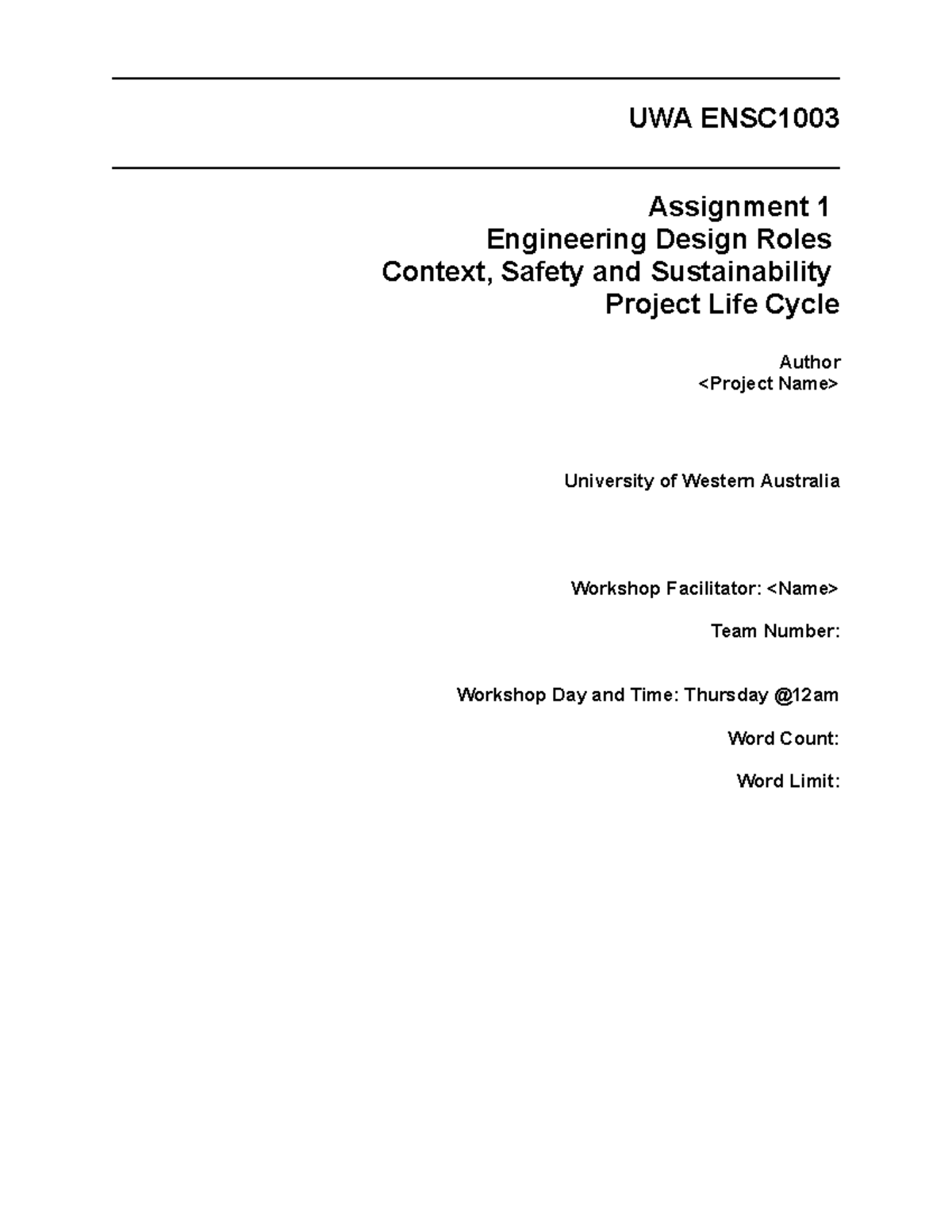 ENSC1003 Report Template 202008 15 - 2021 - UWA ENSC Assignment 1 ...