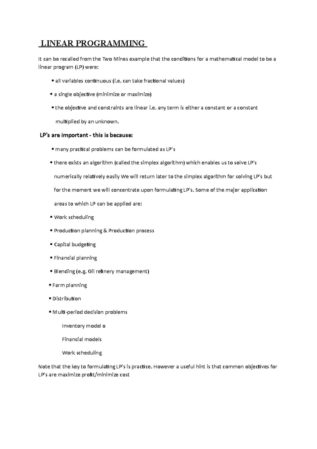 Linear Programming - LINEAR PROGRAMMING It can be recalled from the Two ...