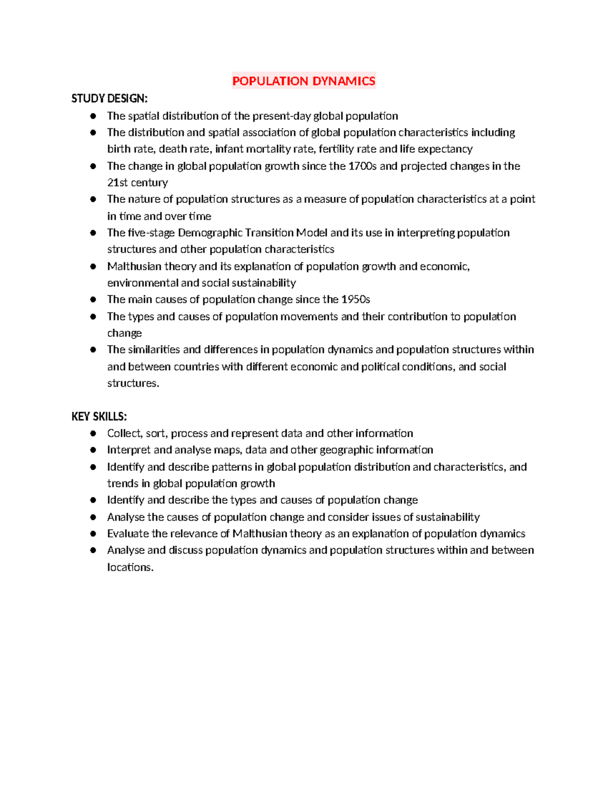 Population dynamics - KEY SKILLS: Collect, sort, process and represent ...