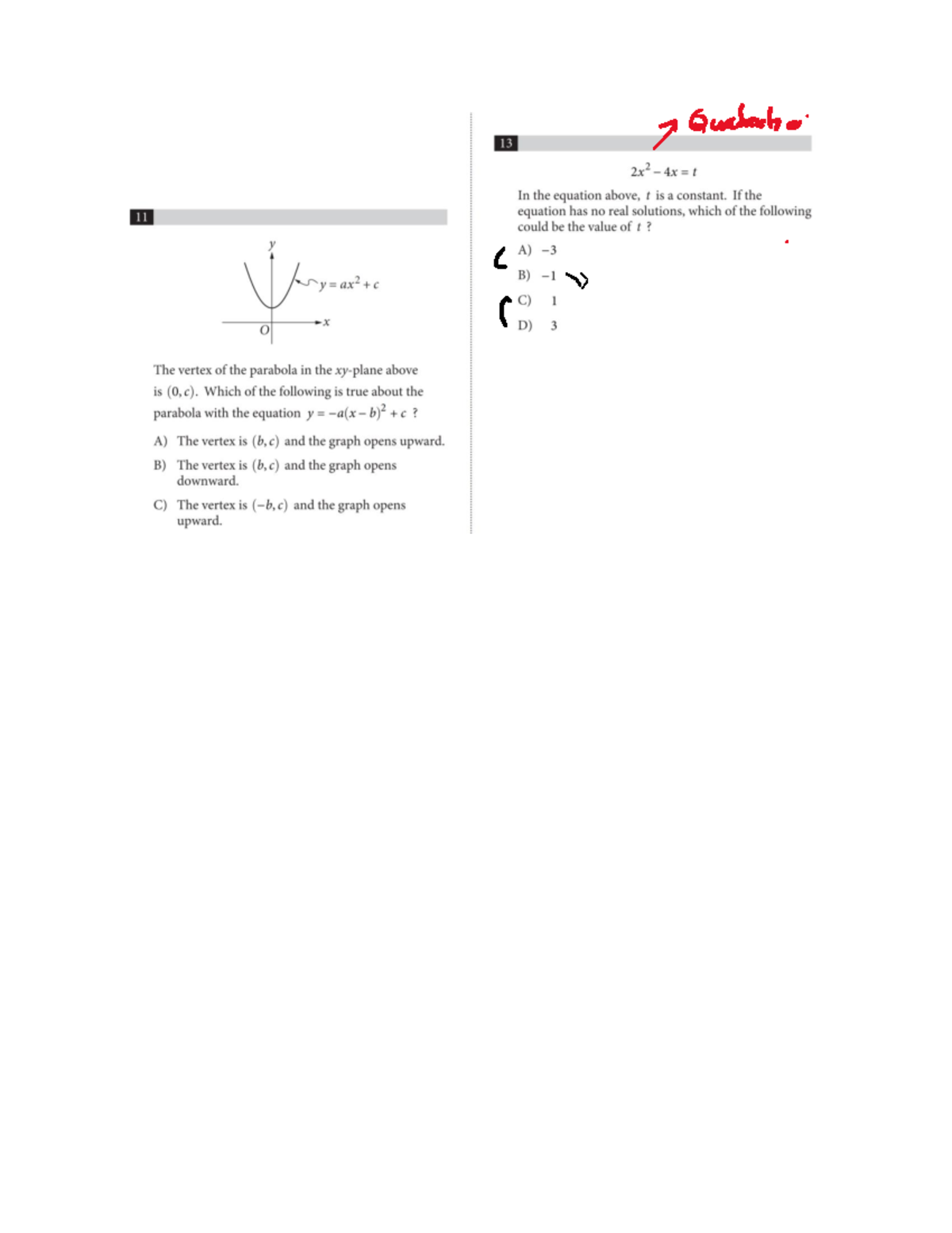 SAT Quadratic Questions - math 222 - Studocu