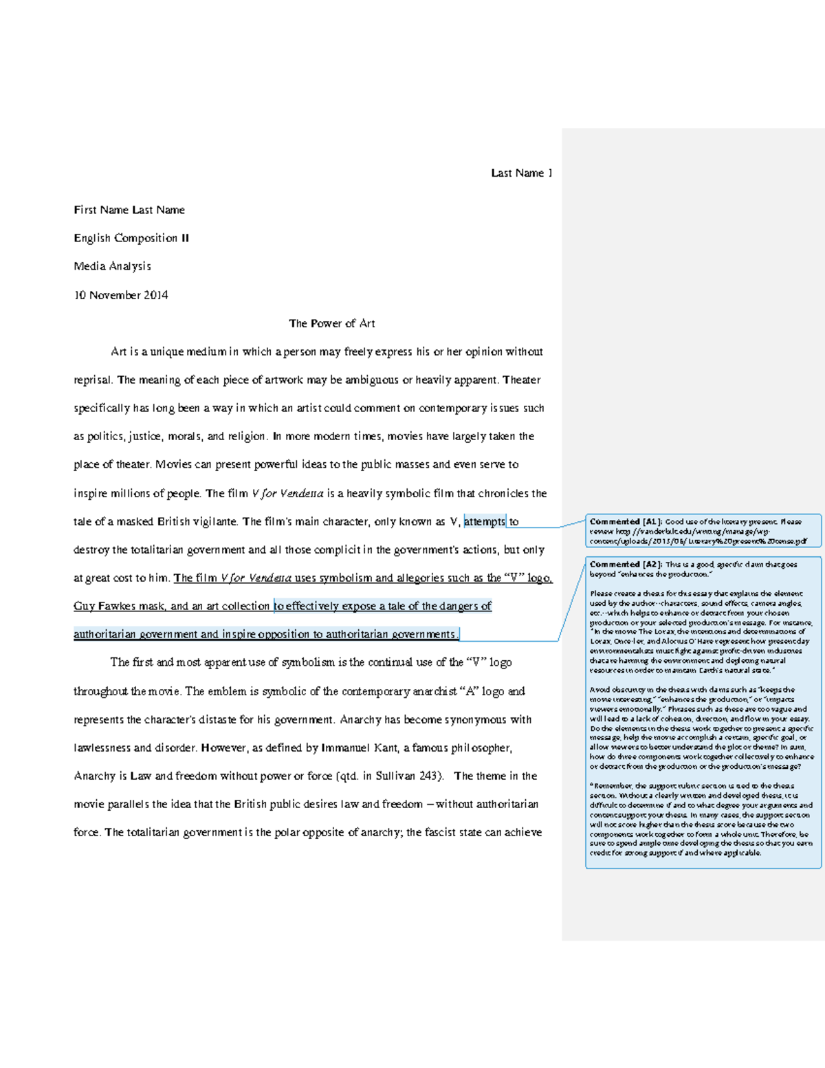 Media Analysis Sample 2 - First Name Last Name English Composition II ...