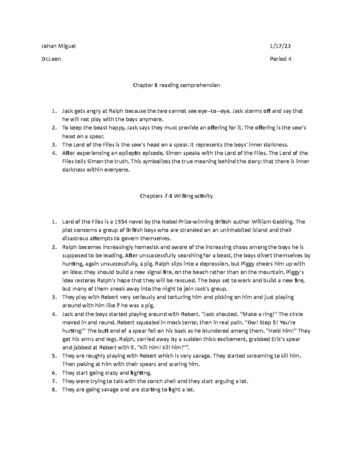 froesns sjndk d - Johan Miguel 1/17/ Dr Period 4 Chapter 8 reading ...