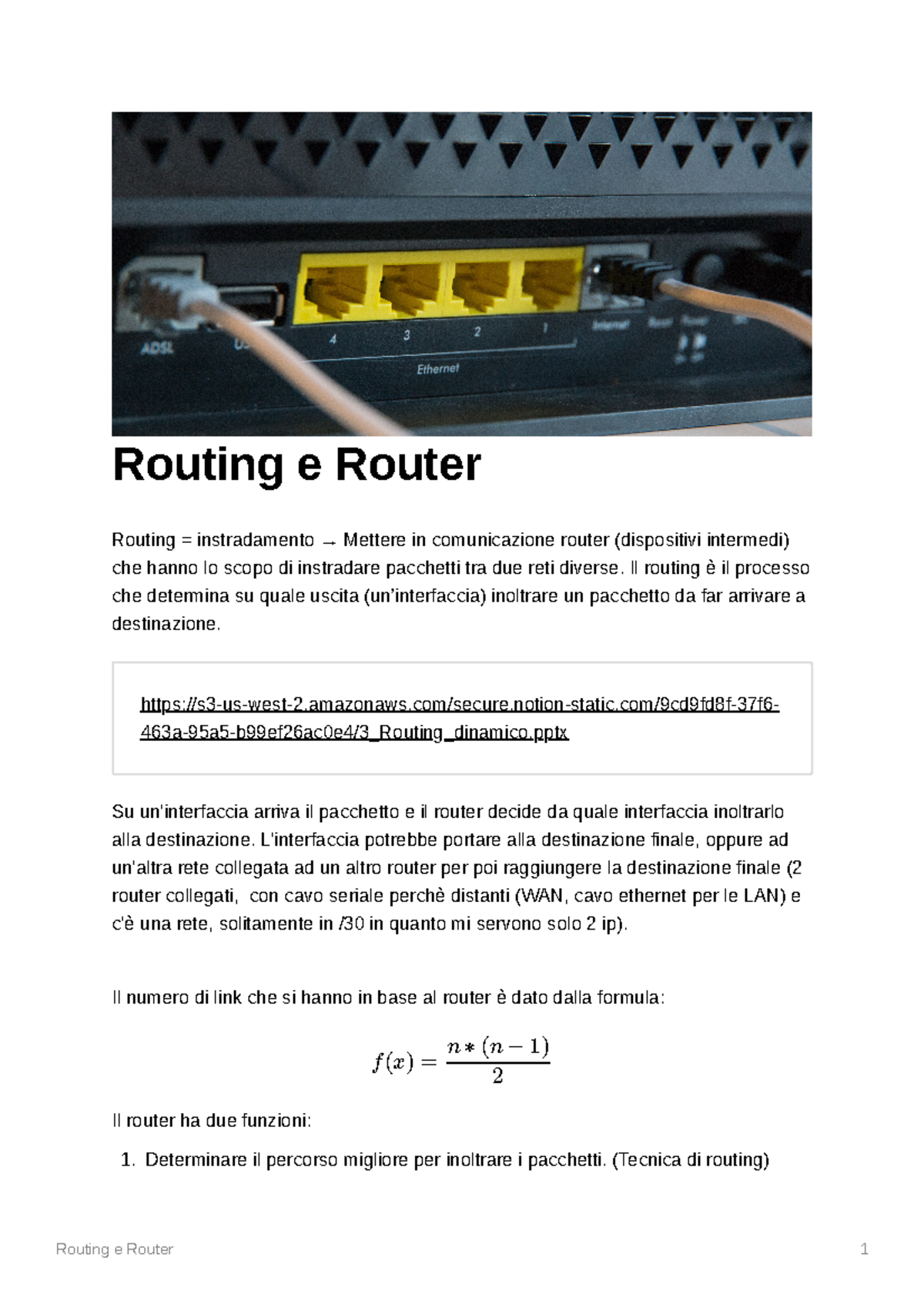 Routing e Router - Routing e Router Routing = instradamento → Mettere ...