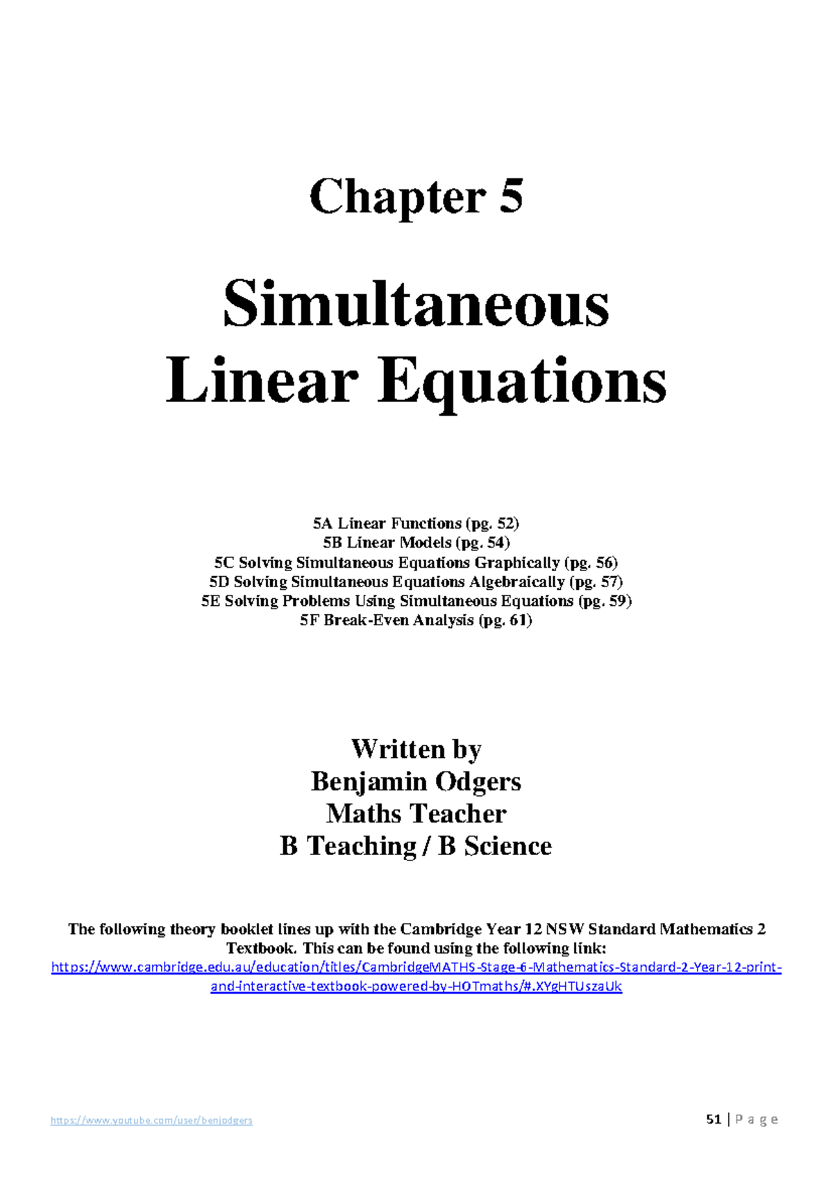 Simultaneous Linear Equations Notes - Chapter 5 (Benjamin Odgers ...