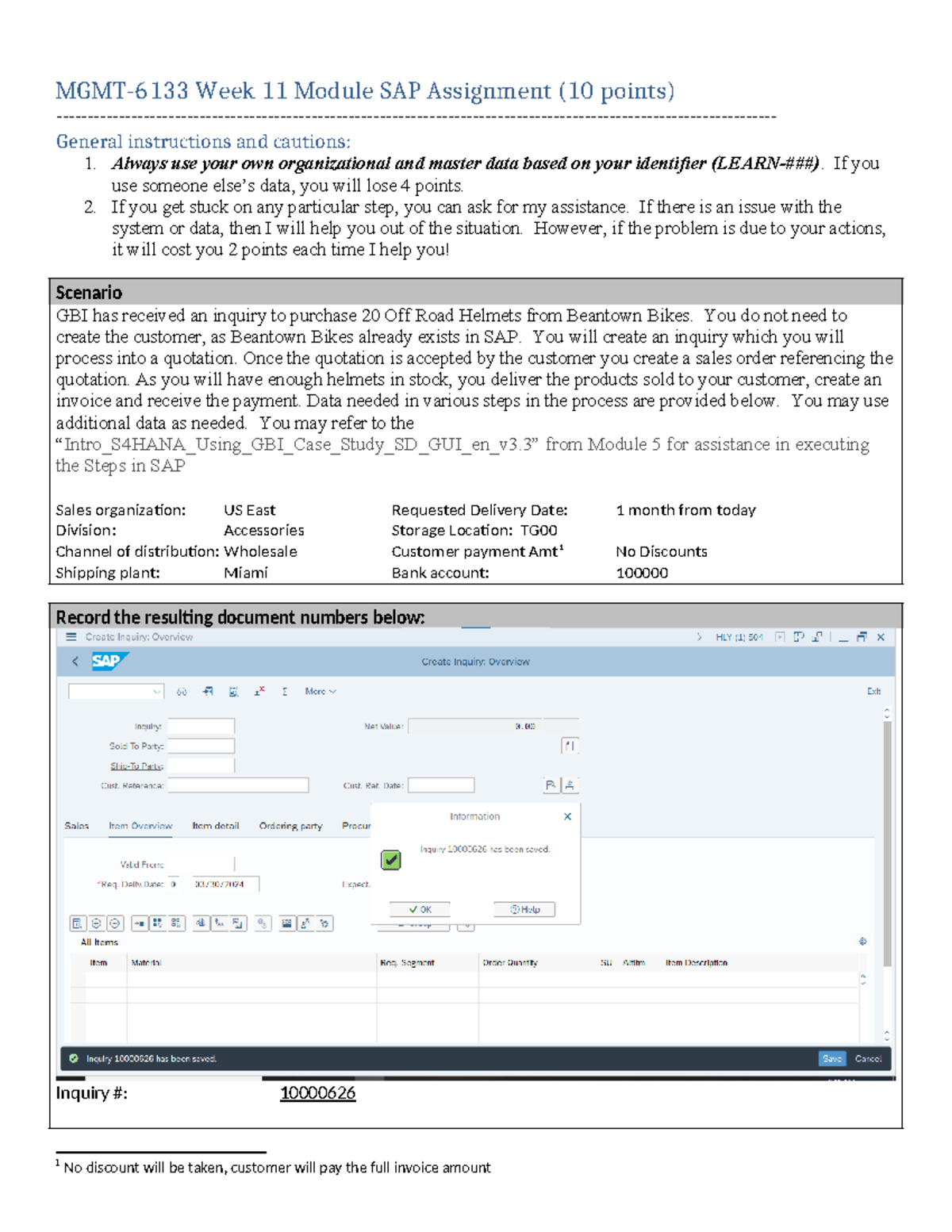 Module 11 SAP Assignment B - MGMT-6133 Week 11 Module SAP Assignment ...