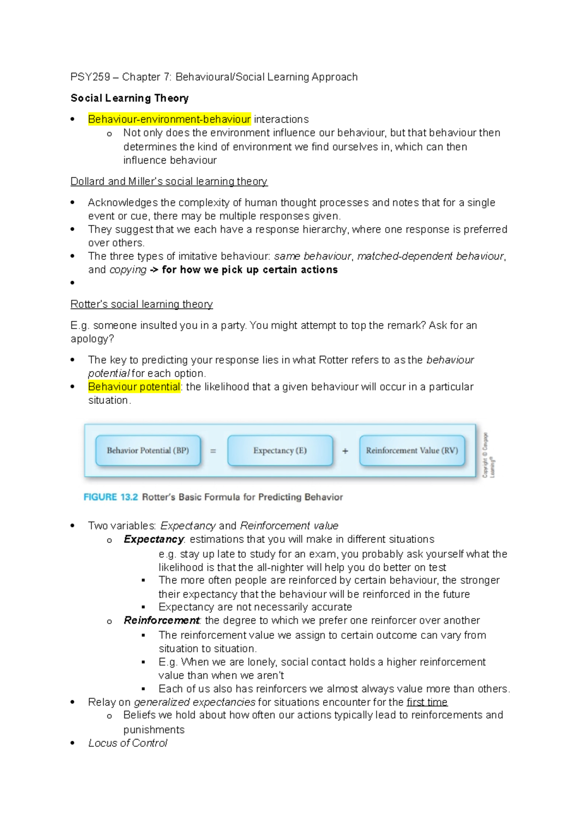 Chapter 7 - Summary of key concepts - PSY259 – Chapter 7: Behavioural ...