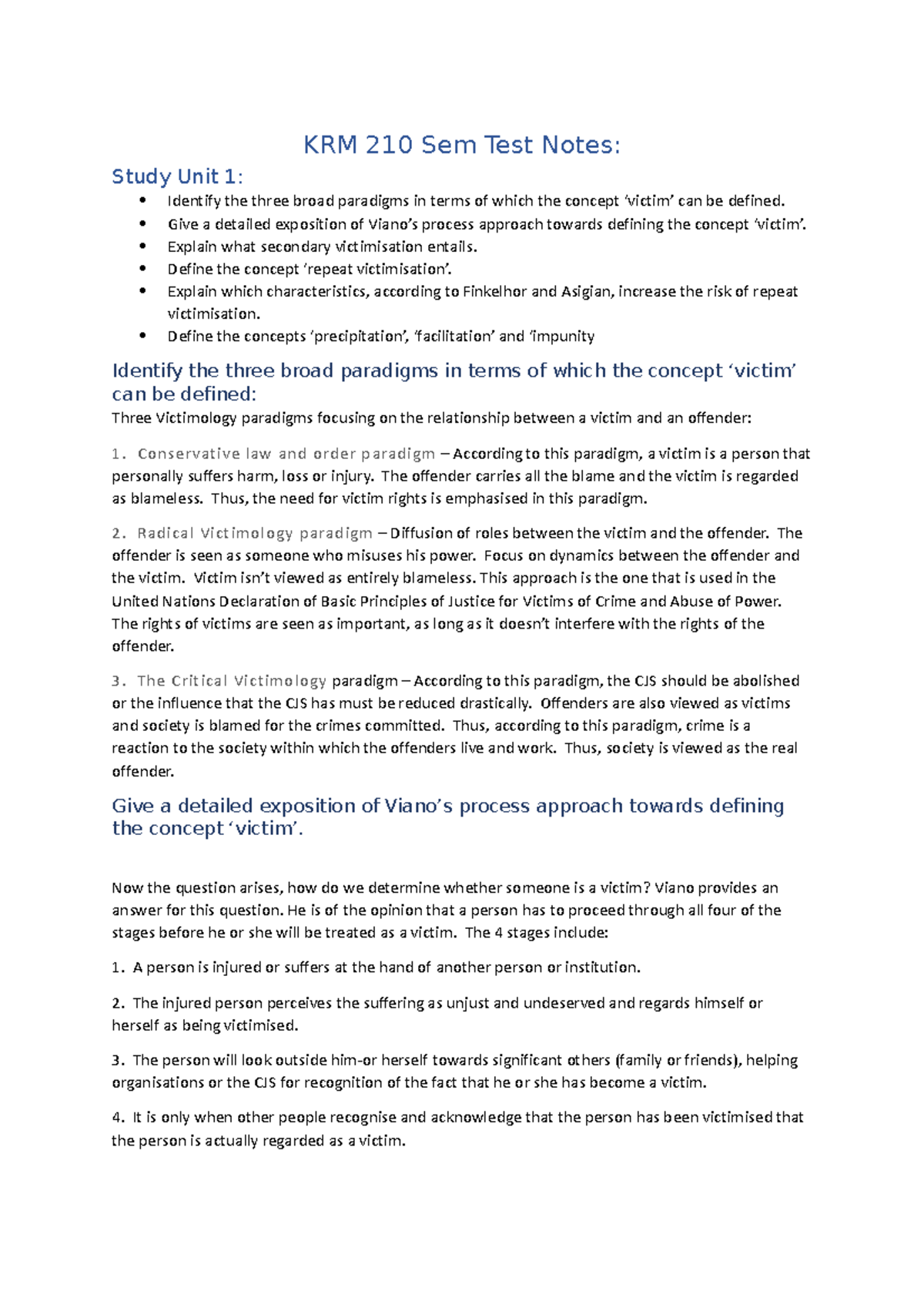 KRM 210 Sem Test Notes - KRM 210 Sem Test Notes: Study Unit 1: Identify ...