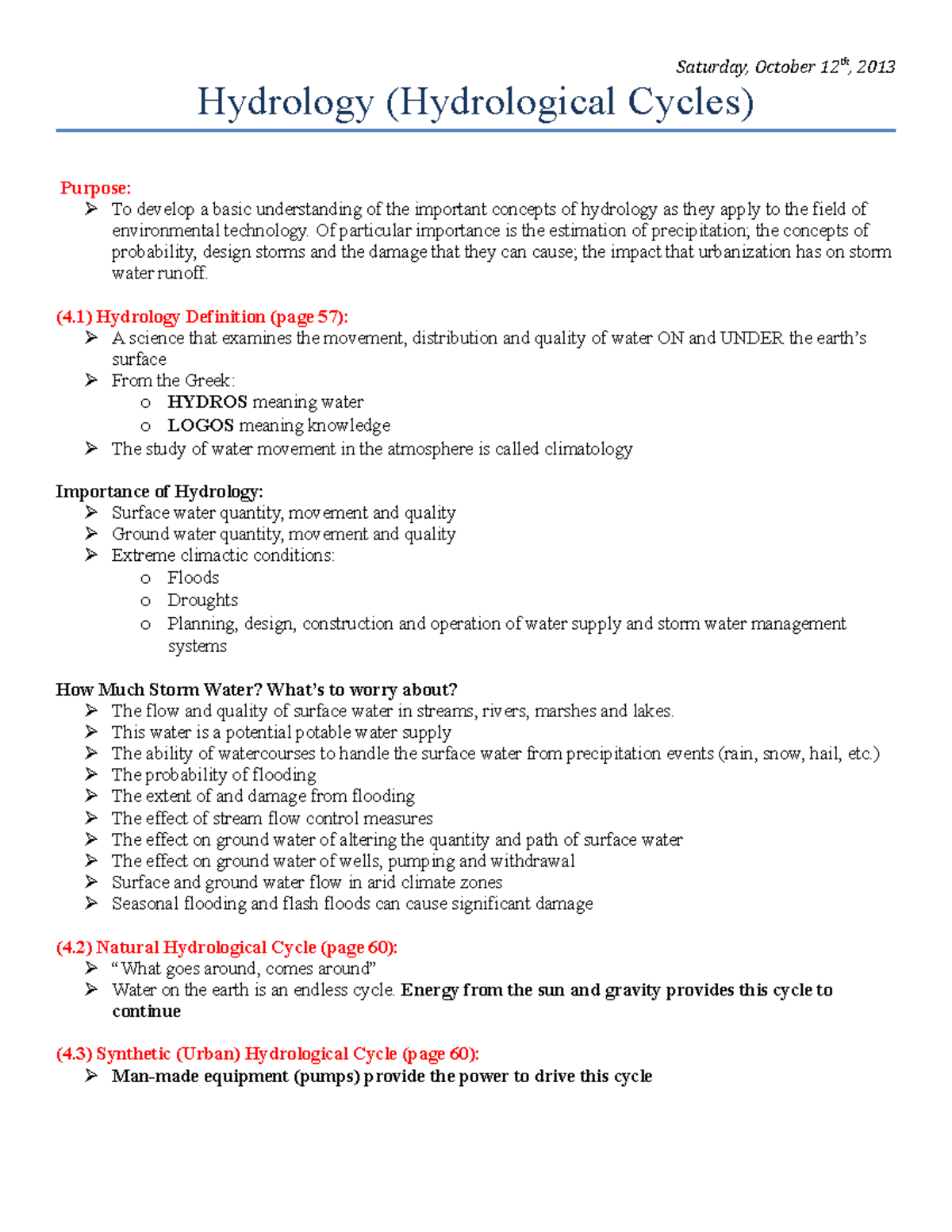 Hydrology - Lecture notes Module 4 - Saturday, October 12th, 2013 ...