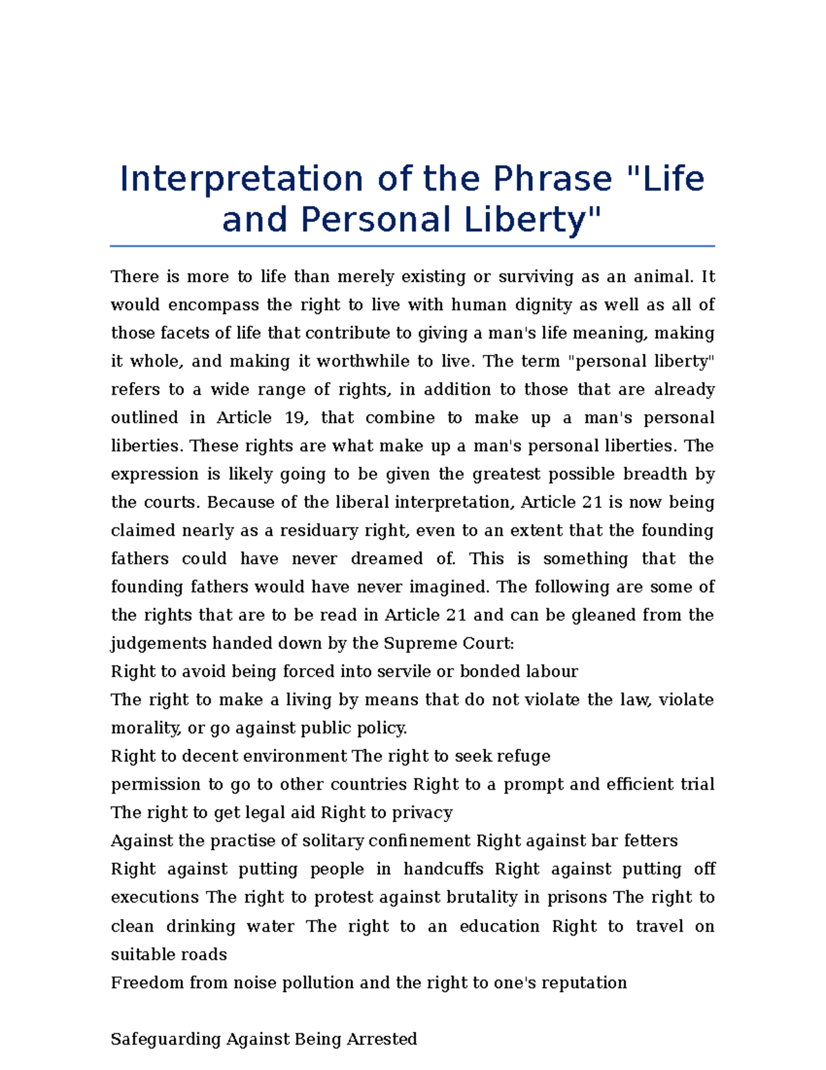 Interpretation of the Phrase Life and Personal Liberty - Interpretation ...