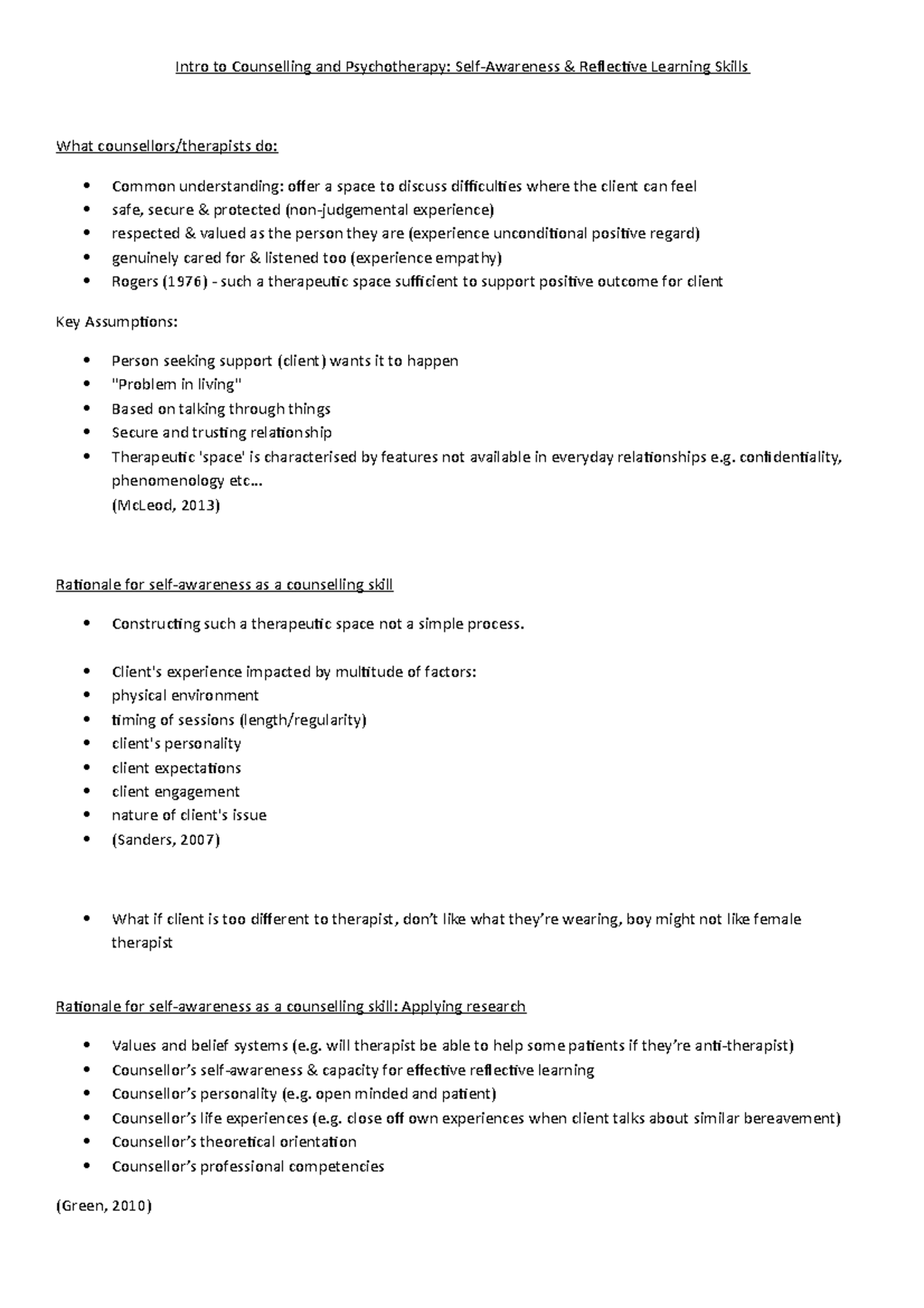 Self-Awareness & Reflective Learning Skills - Intro to Counselling and ...