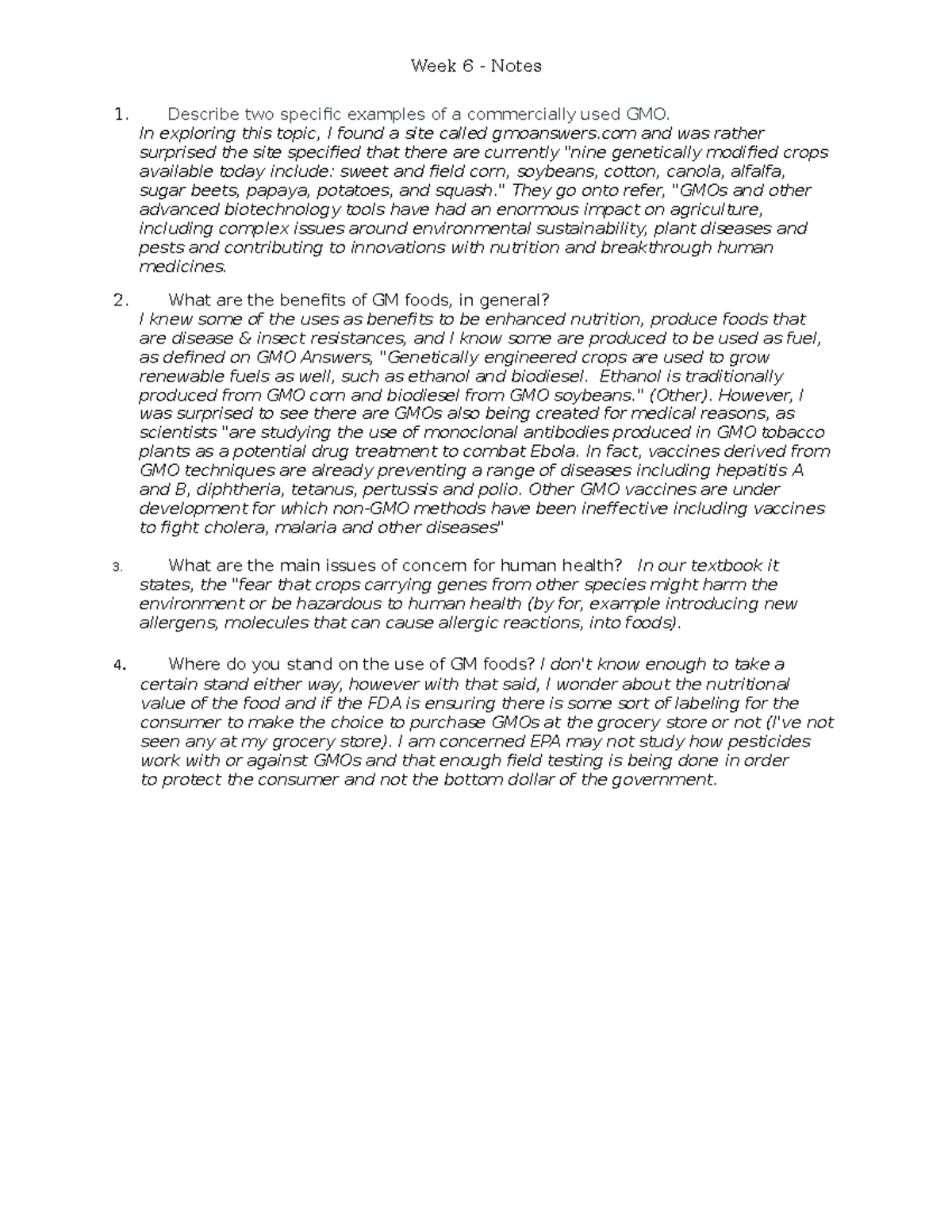 Unit 6 Commercially used GMO Notes - Week 6 - Notes Describe two ...